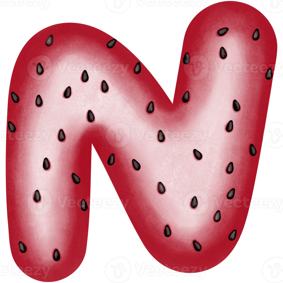 Watermelon alphabet letter N clipart.Summer watermelon alphabet illustration isolated on ...