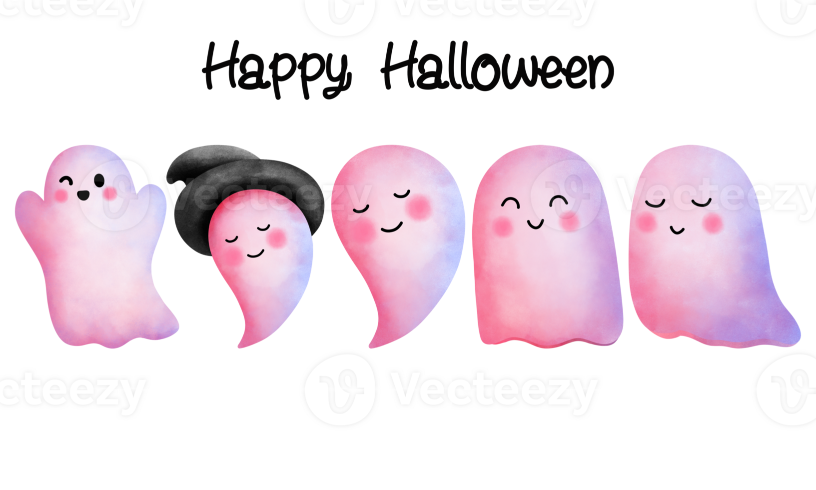 Happy halloween with watercolor cute baby pink ghosts illustration ...