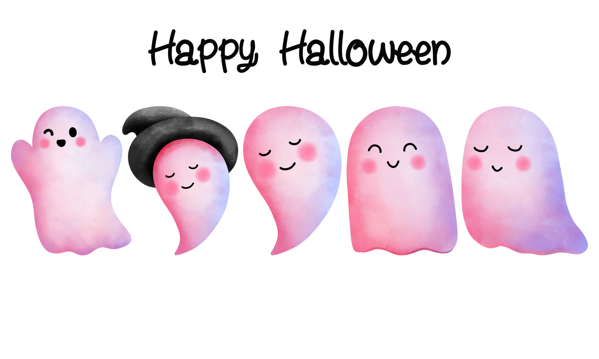 Happy halloween with watercolor cute baby pink ghosts illustration ...