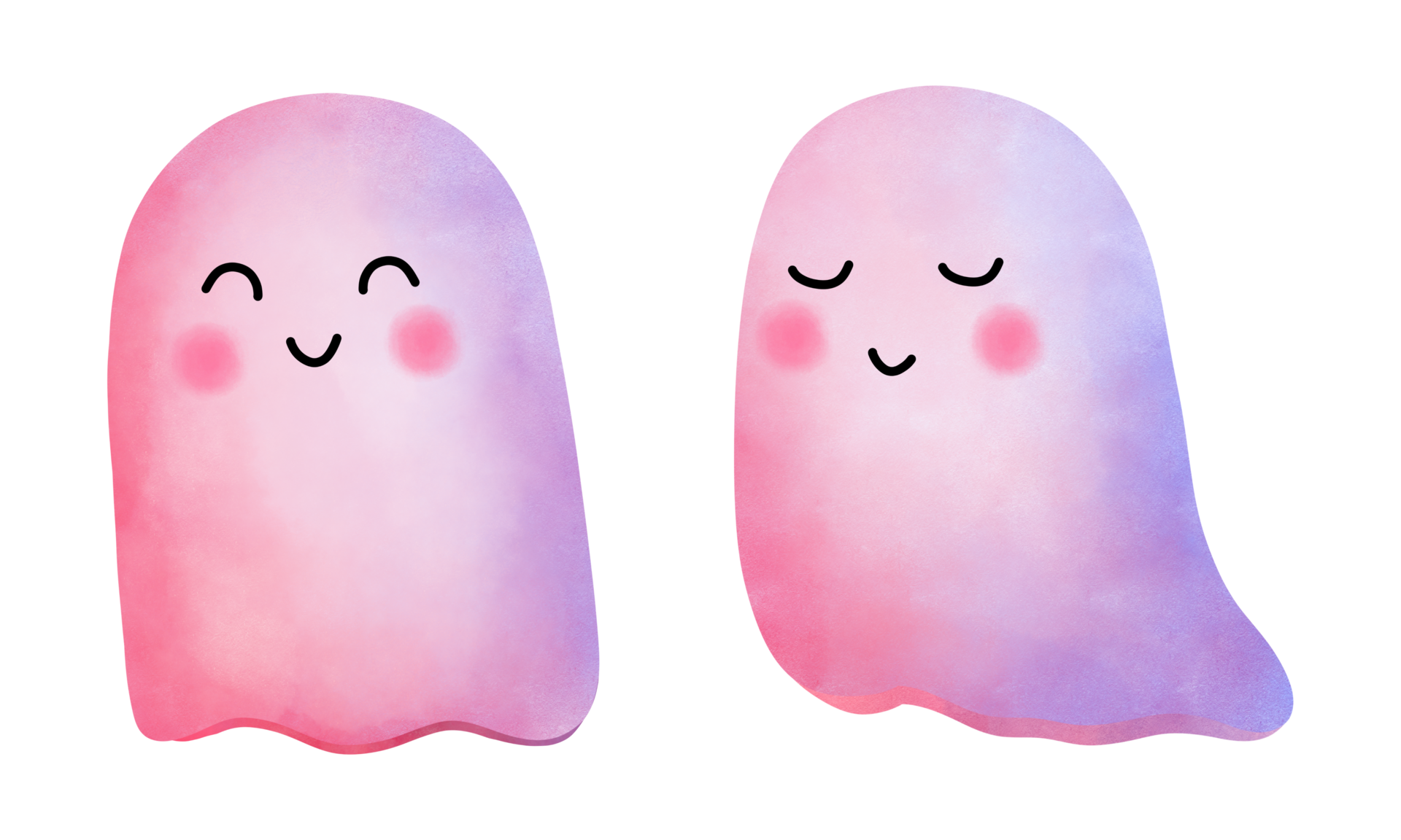 Set of watercolor baby pink ghosts illustration.Halloween pink ghost ...