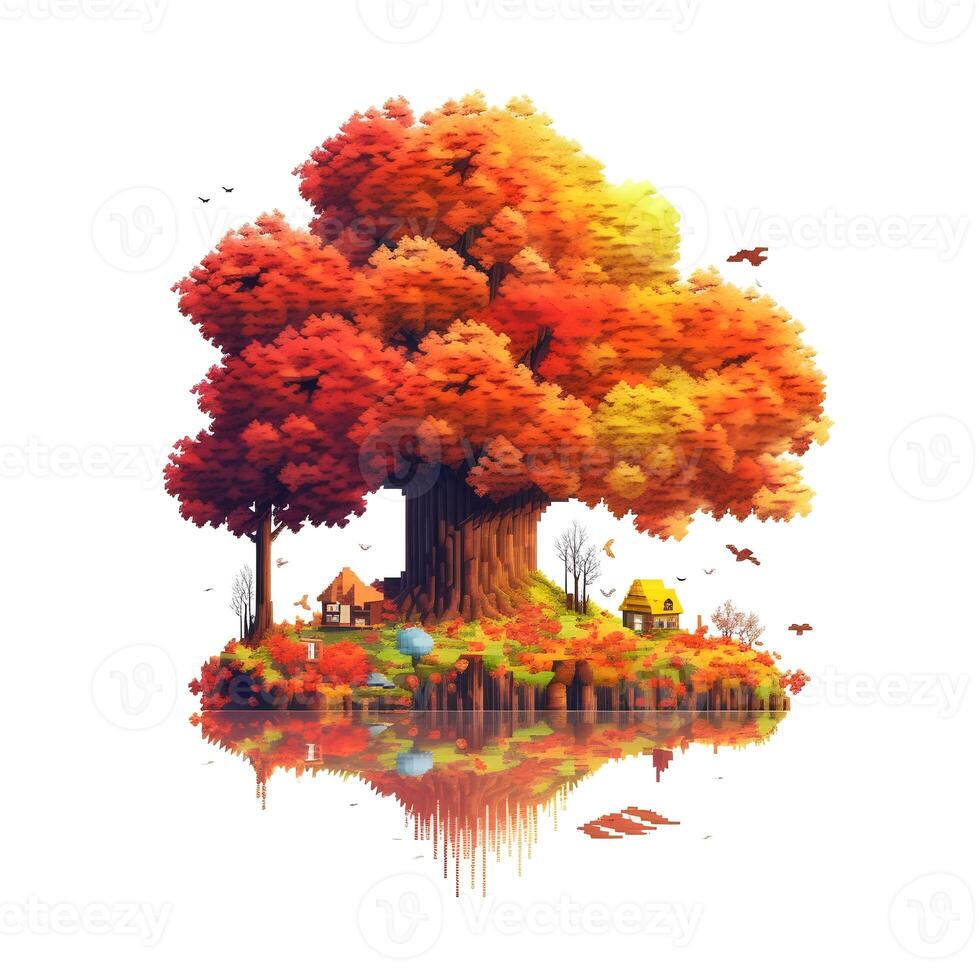 Autumn tree composition in pixel art style on a white background. Generative AI 25174819 Stock ...