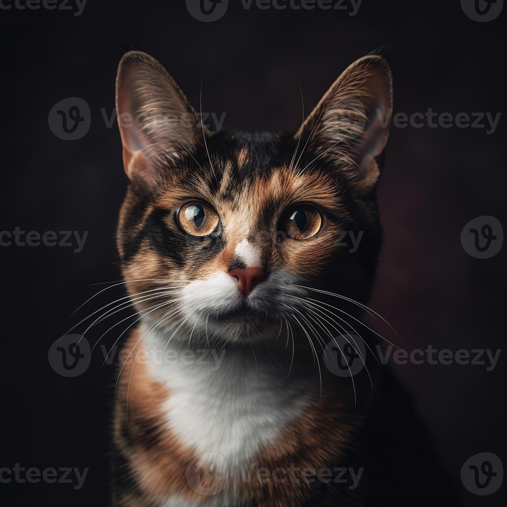 Portrait of a tricolor cat on a black background. 25175056 Stock Photo ...