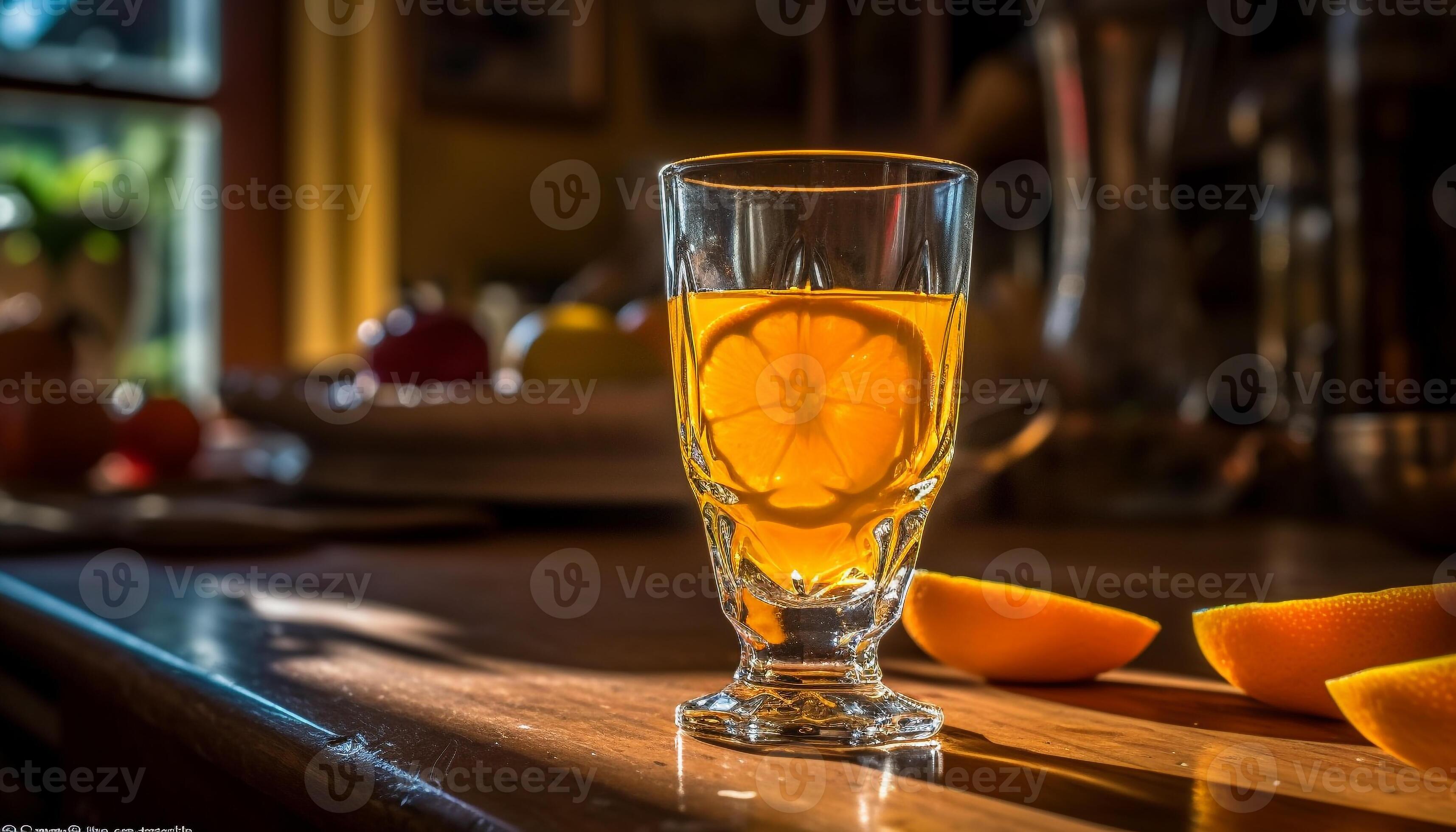 Refreshing citrus cocktail on wooden table with ice generated by AI 25185113 Stock Photo at Vecteezy