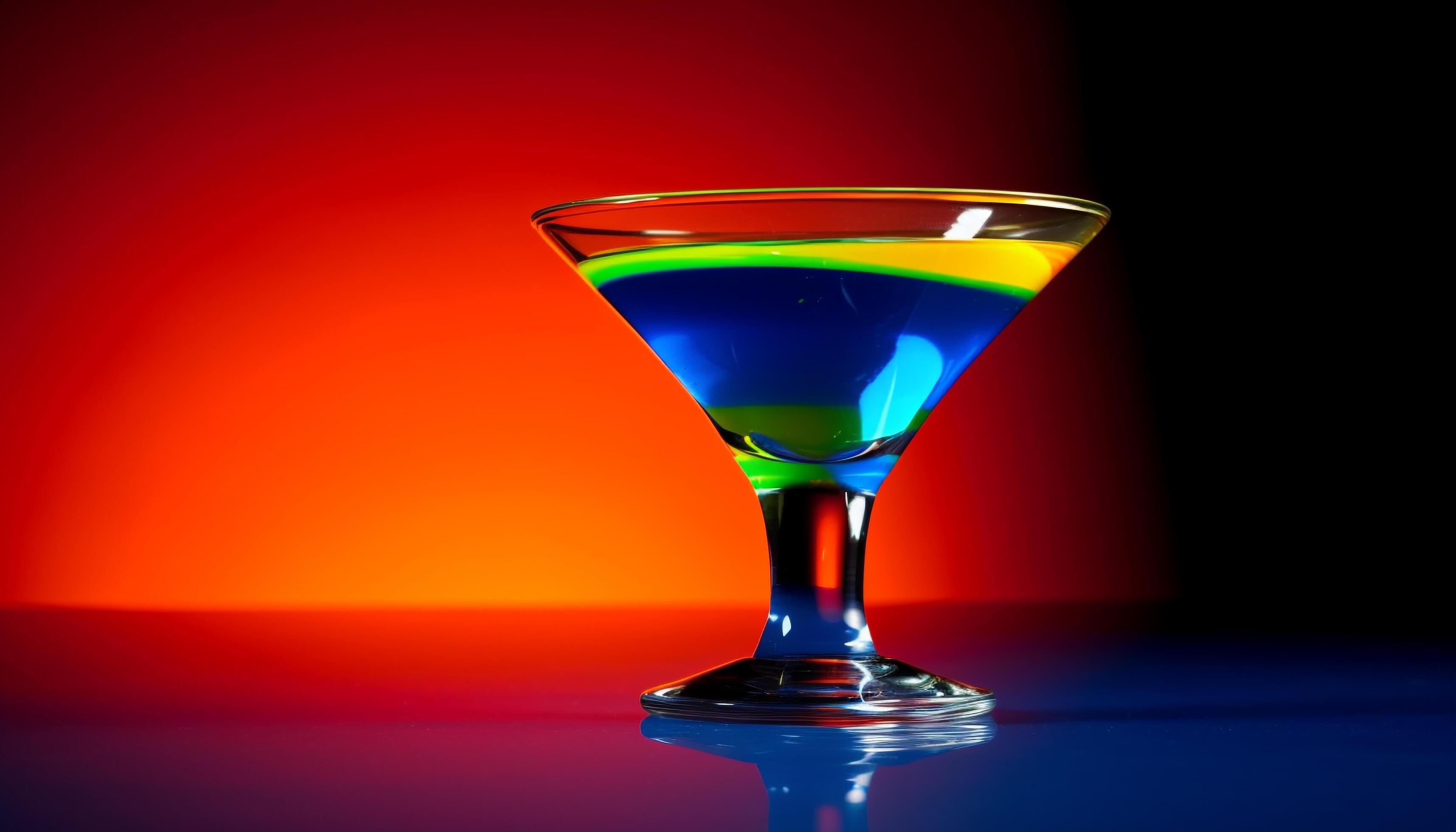 Vibrant Cocktail Glass Reflects Colorful Party Celebration In Nightclub