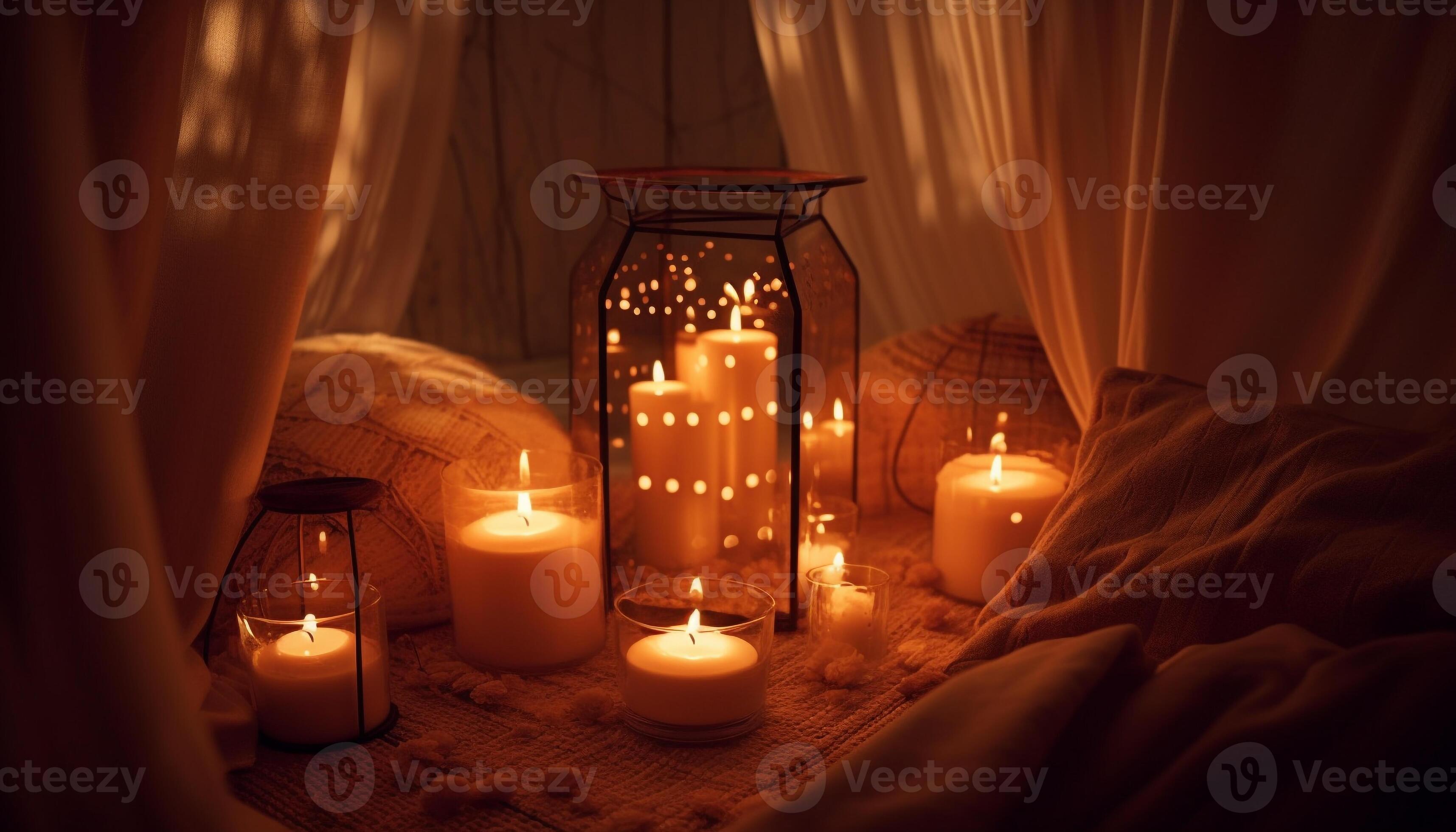 Candlelight Illuminates Tranquil Bedroom Creating Comfortable Glowing Elegance Generated By Ai