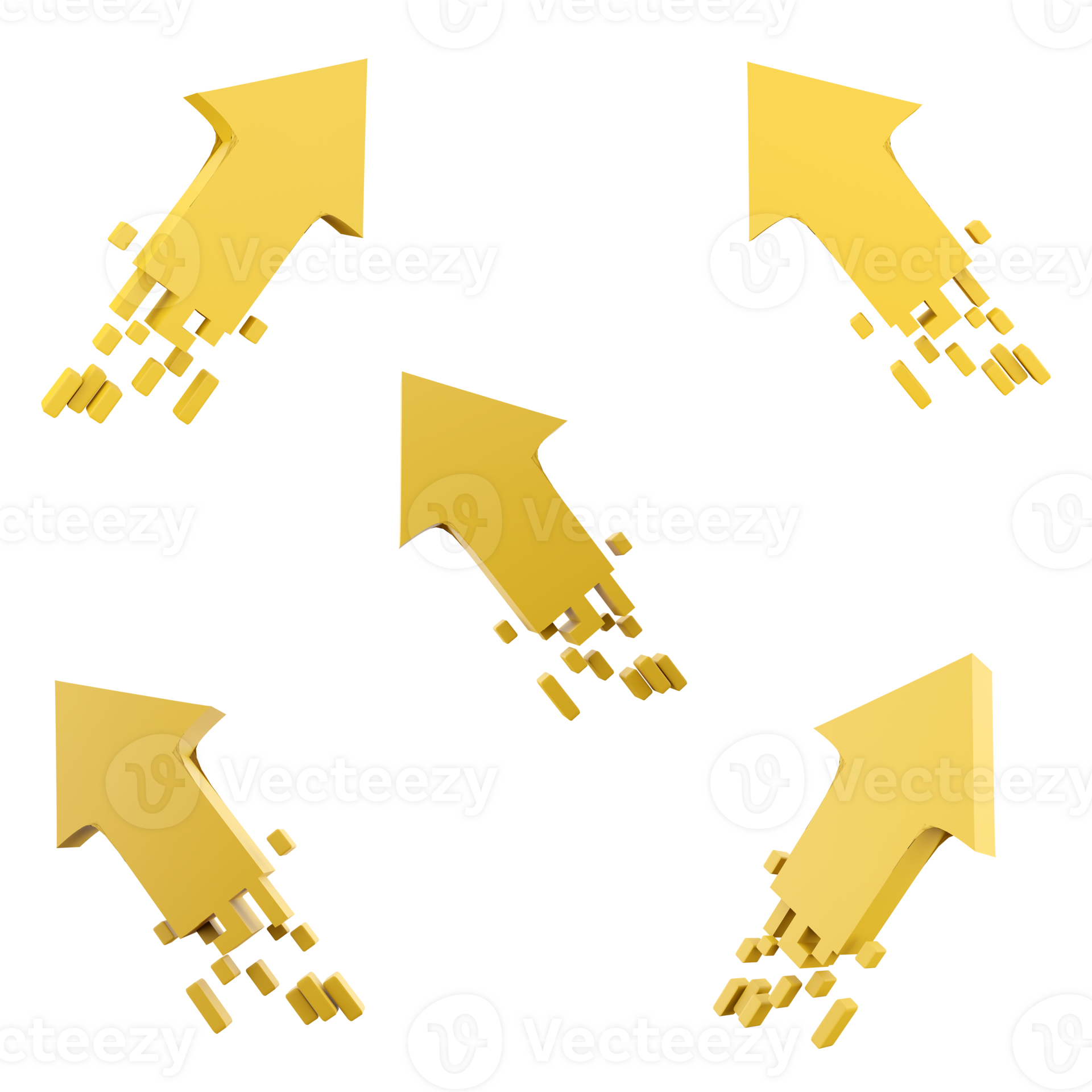 3d Rendering Yellow Arrow Icon Set 3d Render Arrow Pointer Different