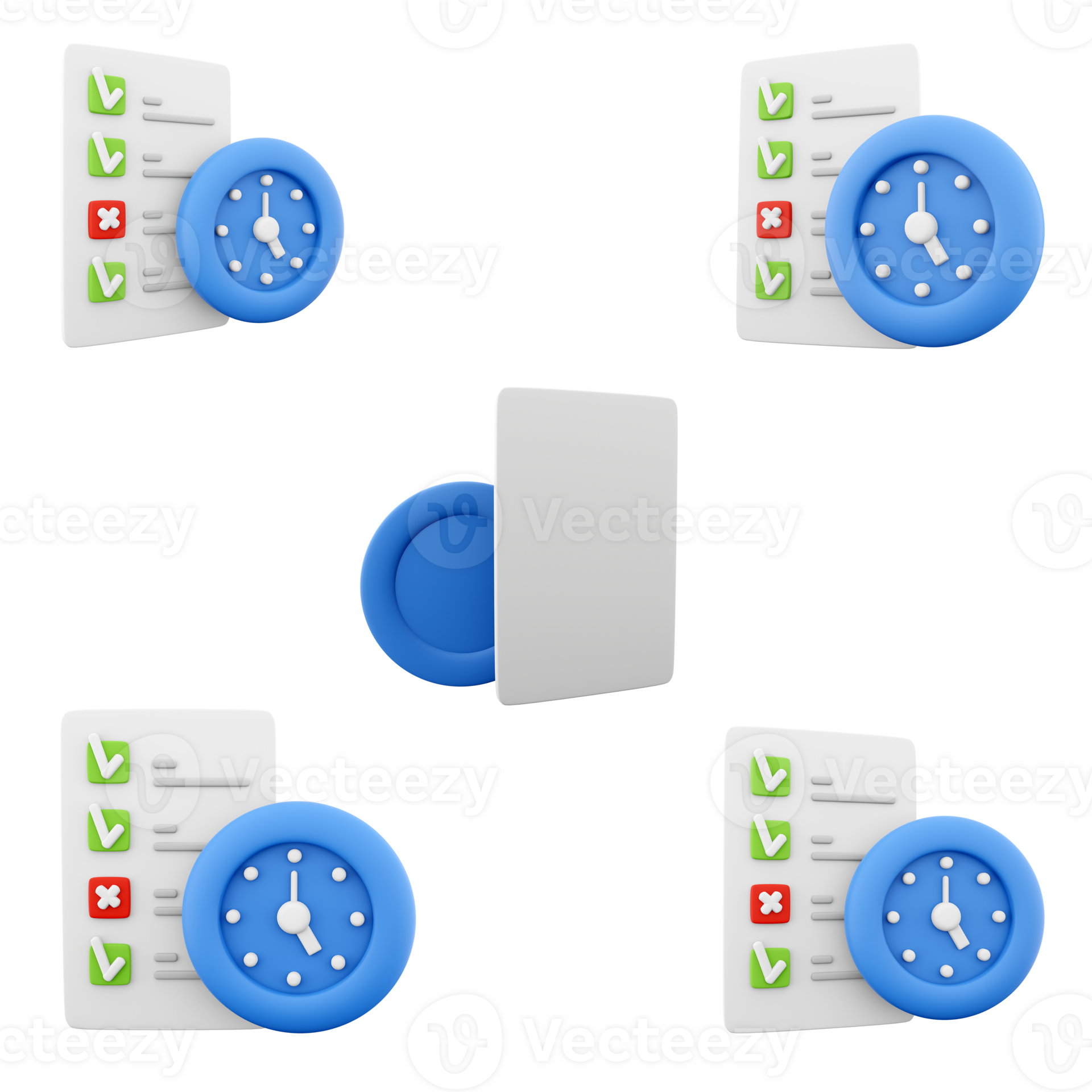 3d rendering tasks history icon set. 3d render notebook with clock ...