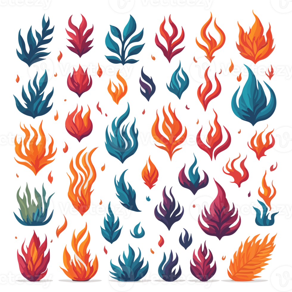Set of fire icons. Cartoon style illustration. Collection of fire icons ... Set of fire icons. Cartoon style illustration. Collection of fire icons ...
