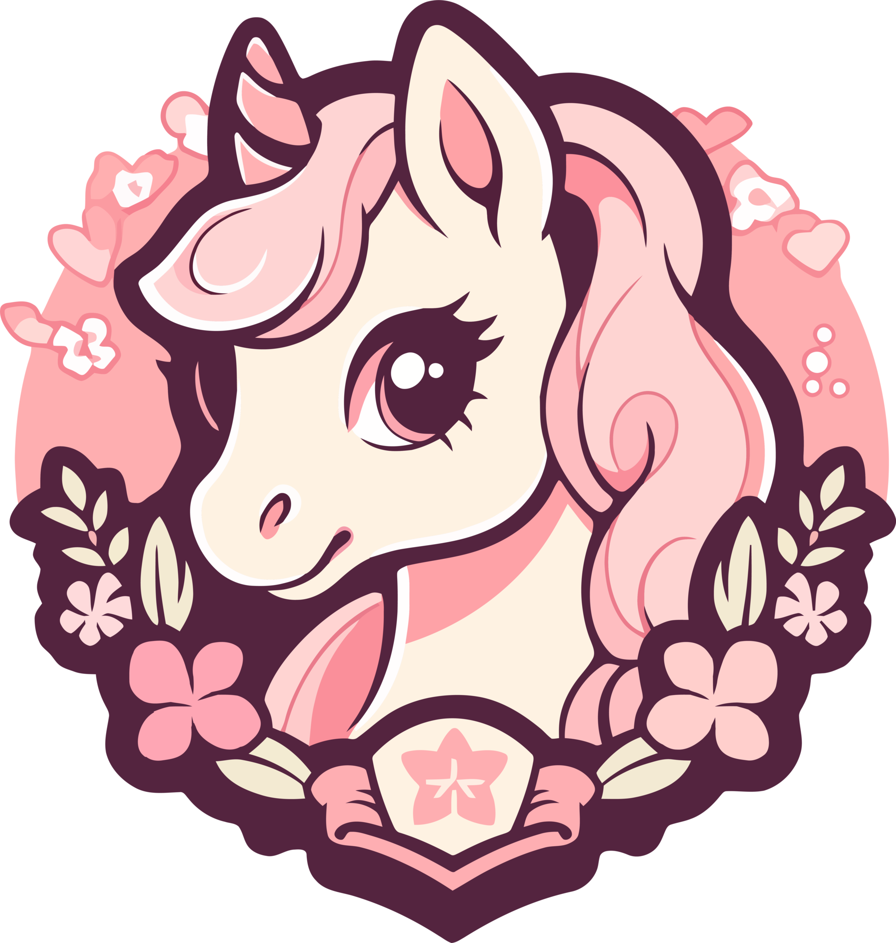Cute Pink Unicorn Head With Flowers And Heart With 25212185 Png