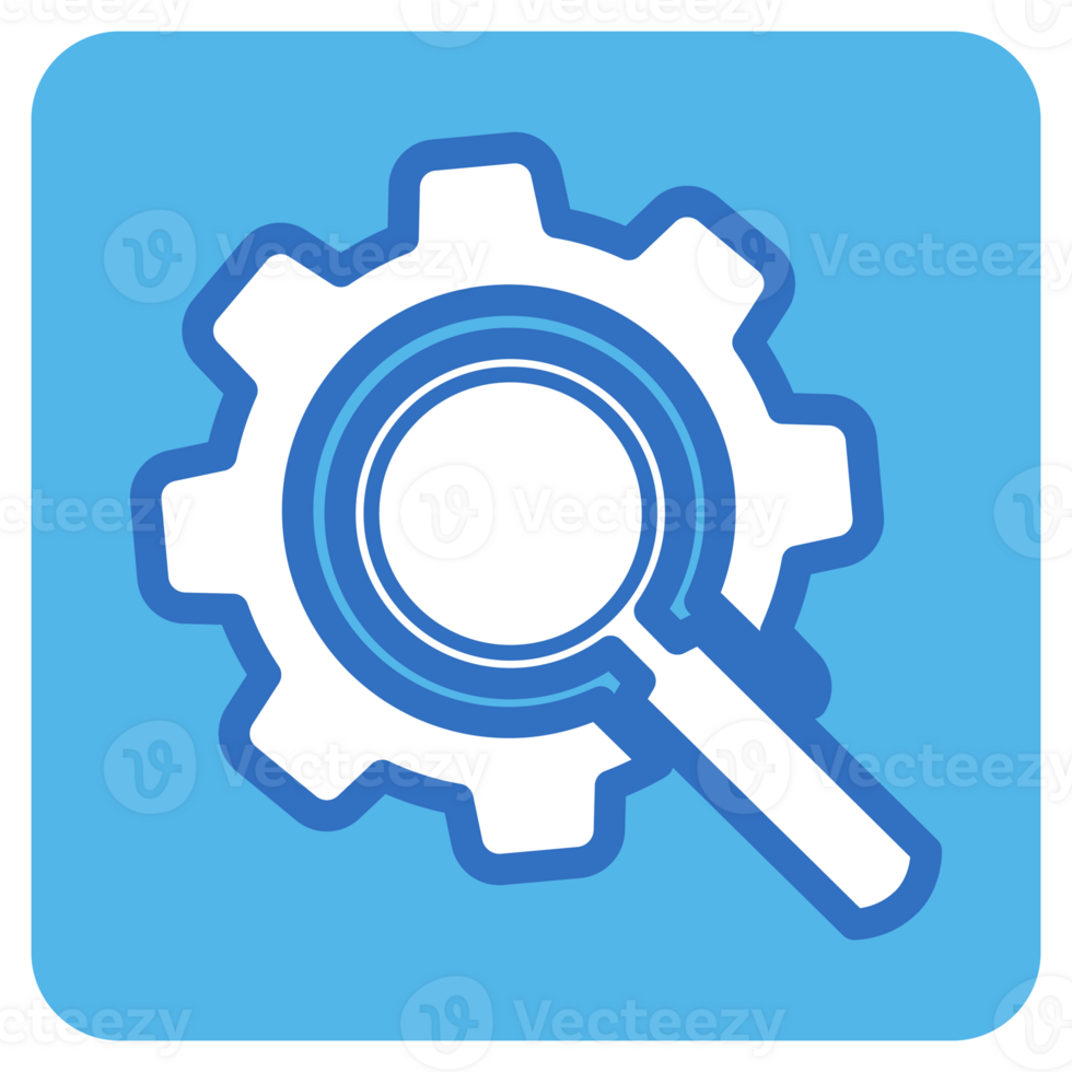 Search and Setting flat icon in blue square. 25213220 PNG