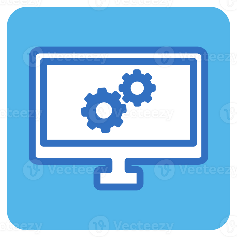 Computer Setting flat icon in blue square. 25213486 PNG