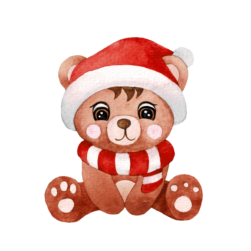 Happy animal character with Christmas hat , cute animal watercolor ...
