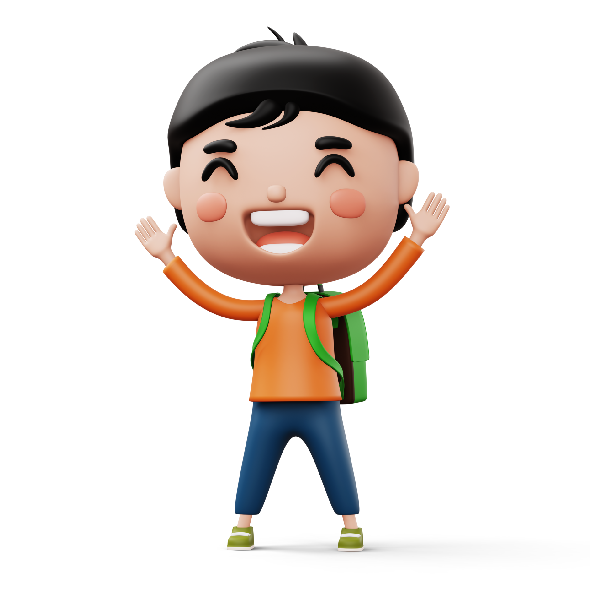 Happy child with bag, cute boy cartoon character, 3d rendering 25217919 PNG