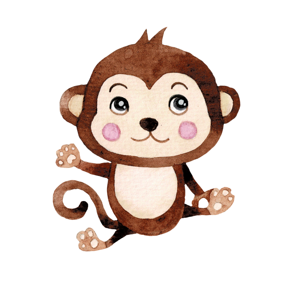 Cartoon animal watercolor illustration with monkey 25217966 PNG