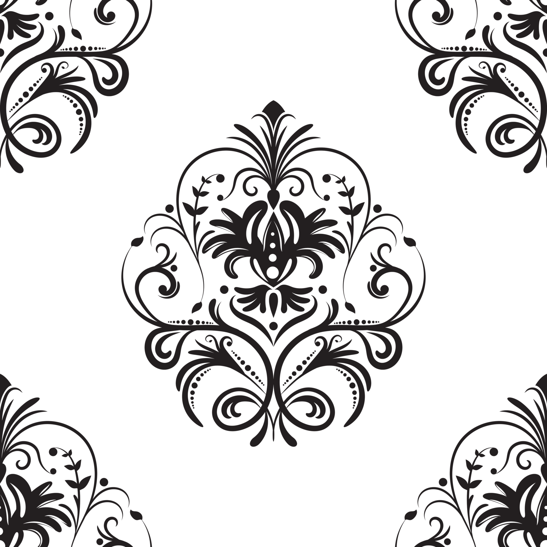 Damask Floral Motif Tile Pattern Luxury Tile Isolated Element Damask Floral Motif Tile Pattern Luxury Tile Isolated Element