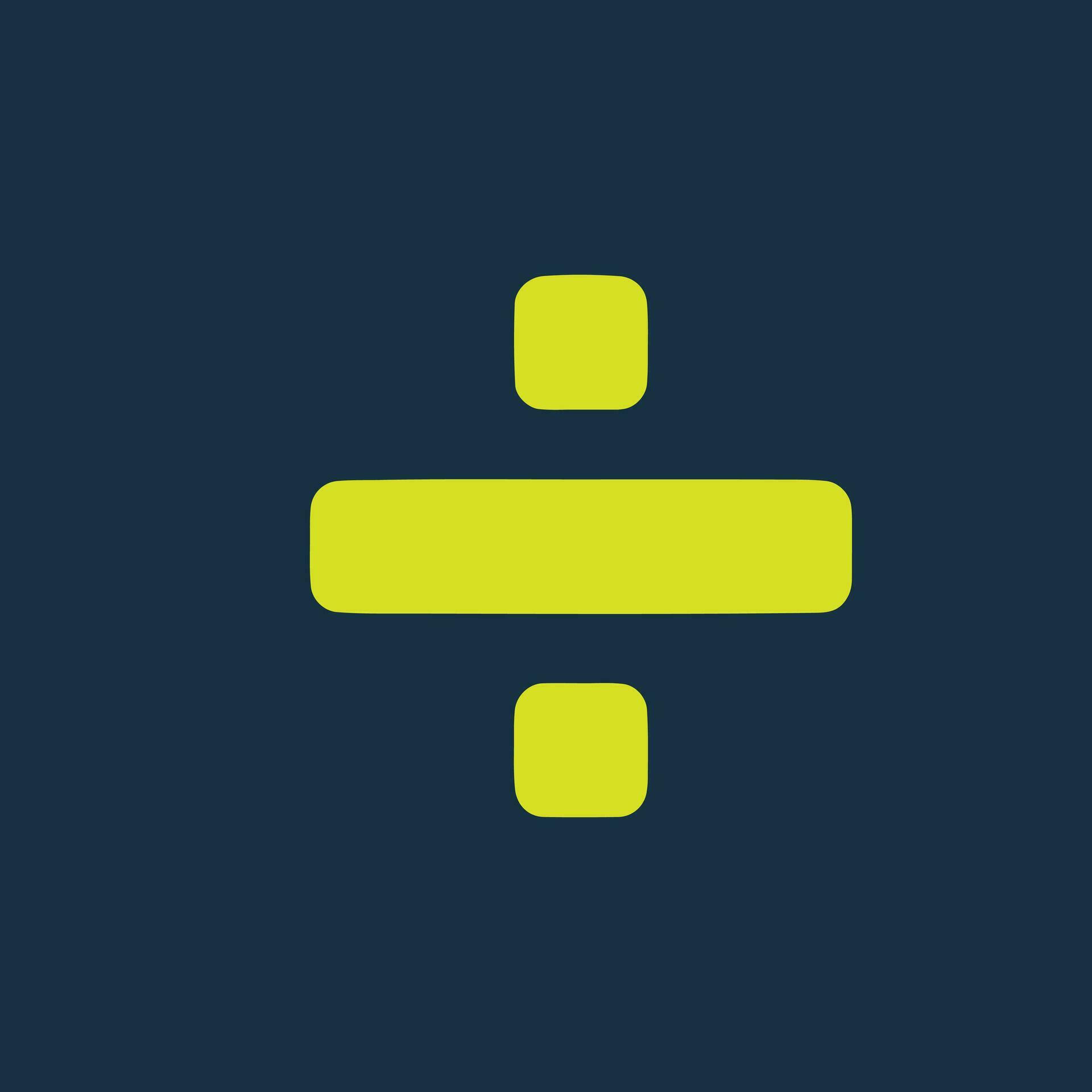 Round yellow icon of division symbol on dark blue background. Basic ...