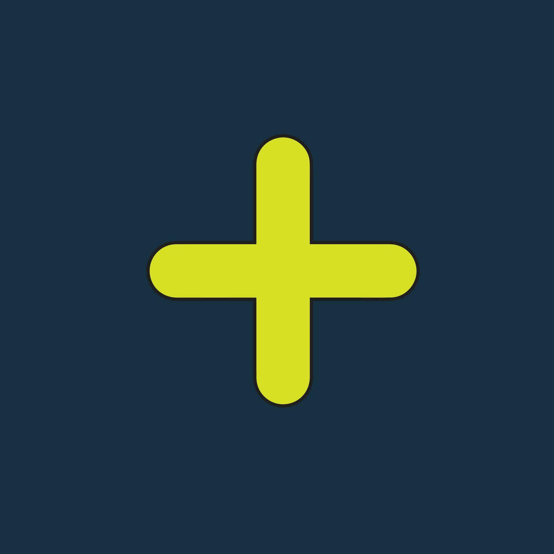 Green icon of a plus symbol on dark blue background. Plus icon Basic ...