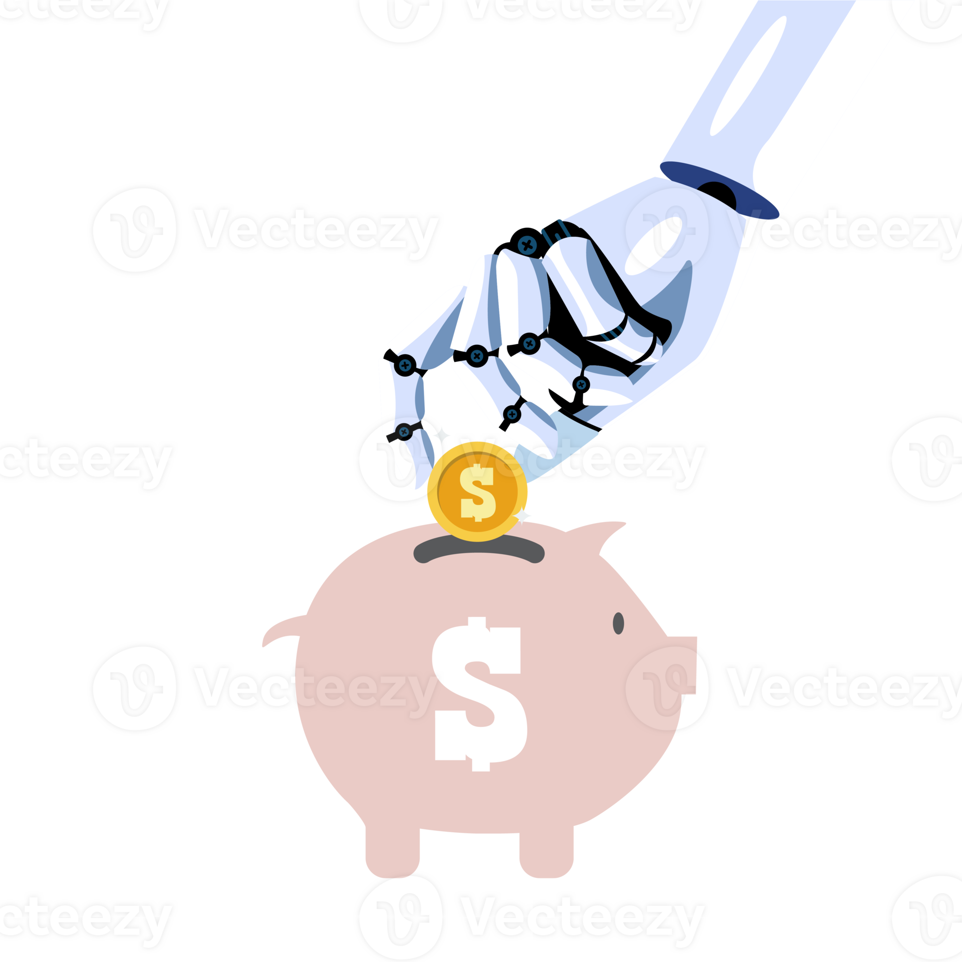Robot hand insert coin into piggy bank 25219812 PNG Robot hand insert coin into piggy bank 25219812 PNG