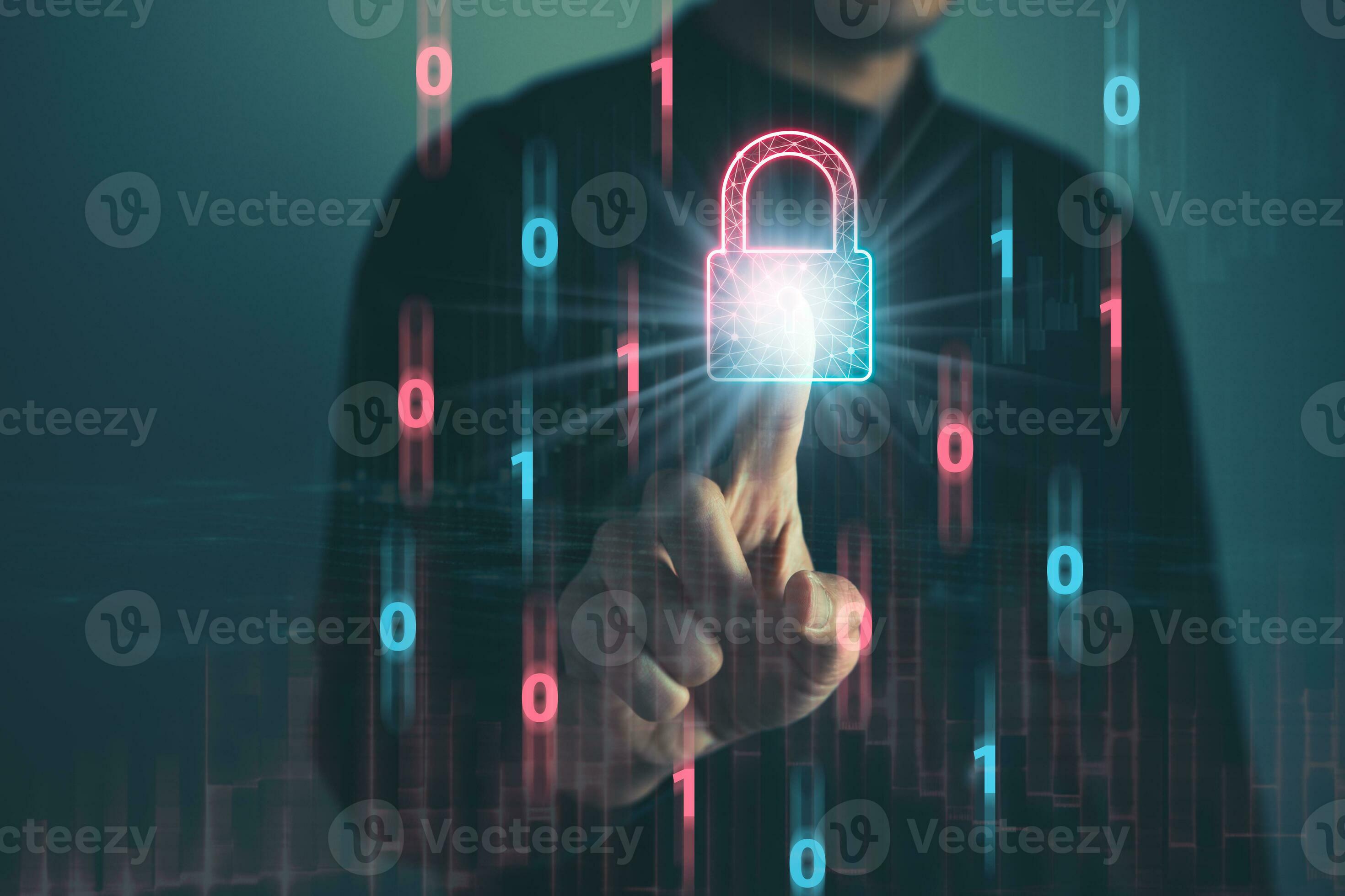 Data Security System Concept Business Man Use Laptop With Security
