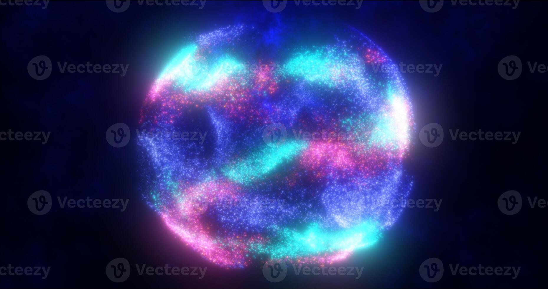 Abstract sphere ball of blue and purple glowing bright flying energy particles and dots abstract ...