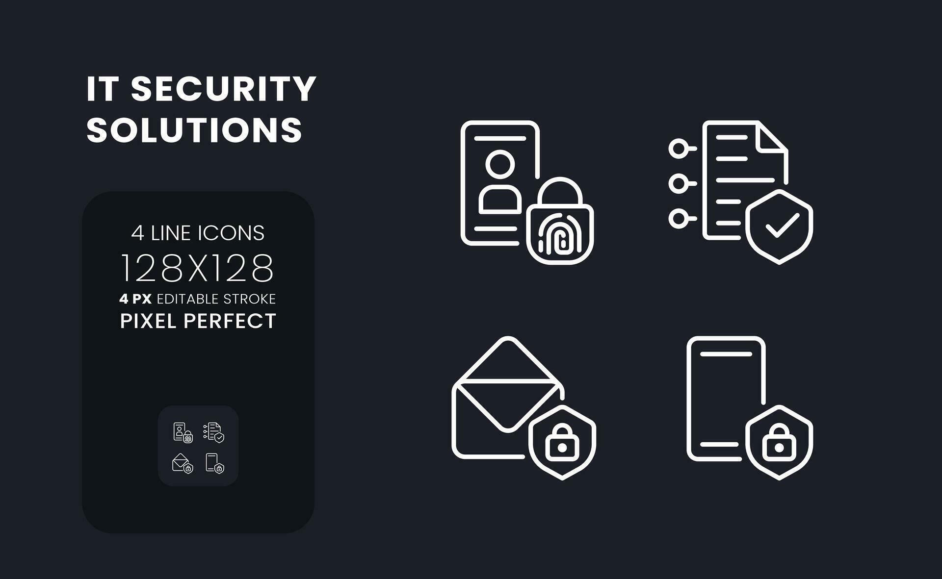 Cyber Security Solutions White Linear Desktop Icons On Black