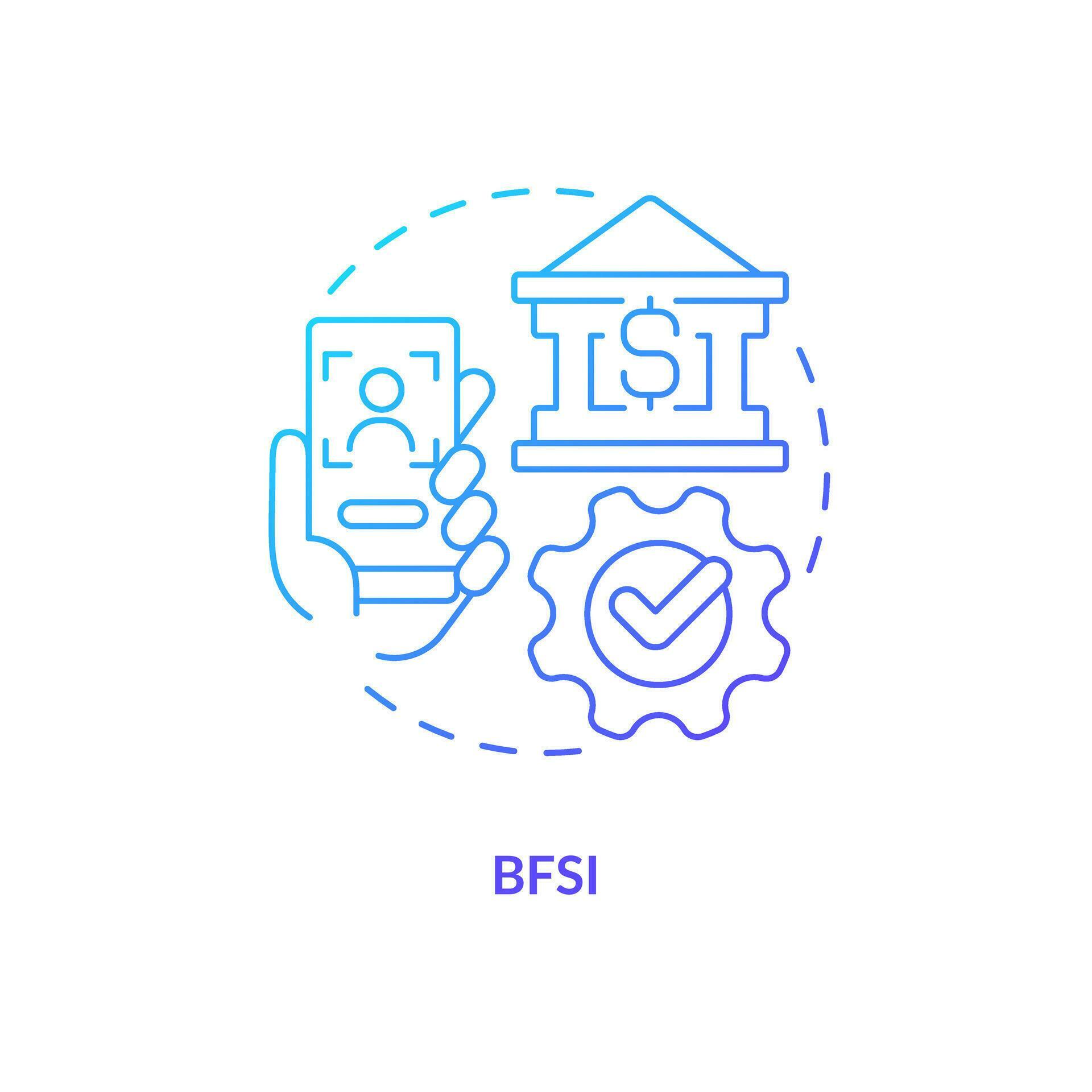 BFSI blue gradient concept icon. Banking services. Version control system end user industry ...