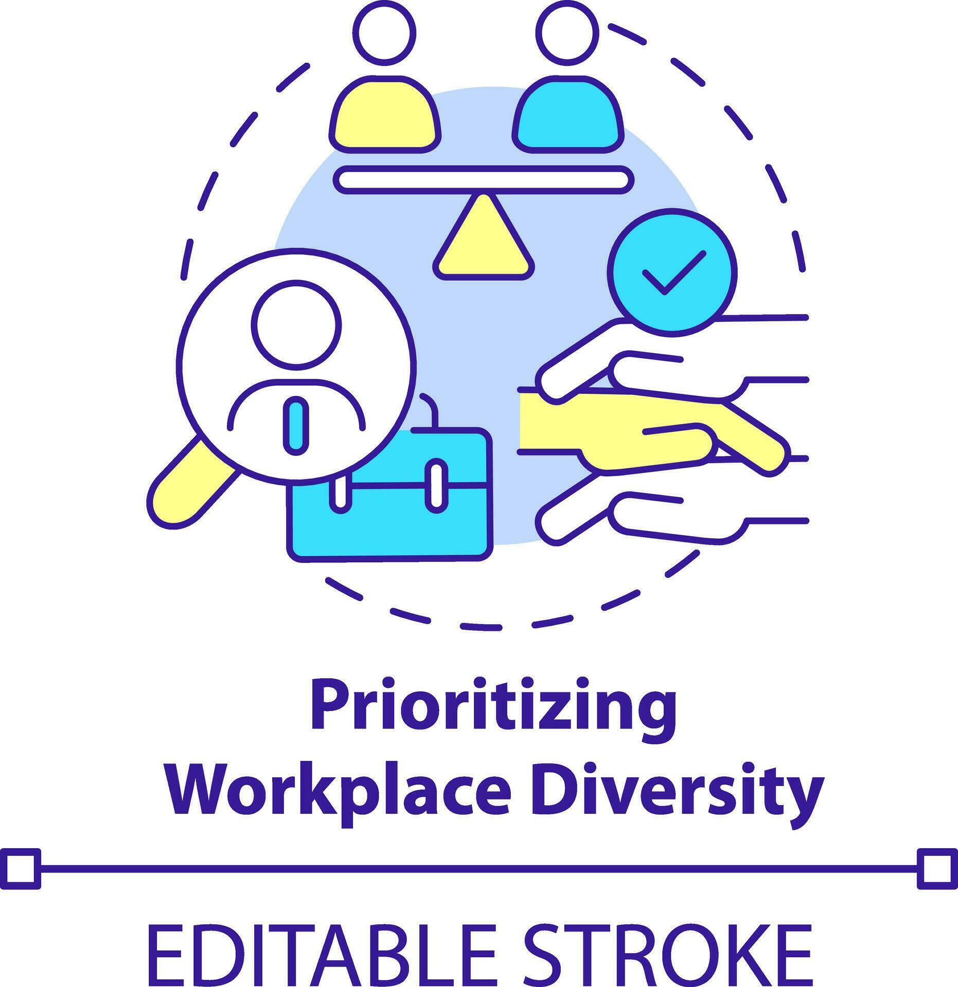 Prioritizing workplace diversity concept icon. Example of ethical behavior abstract idea thin ...