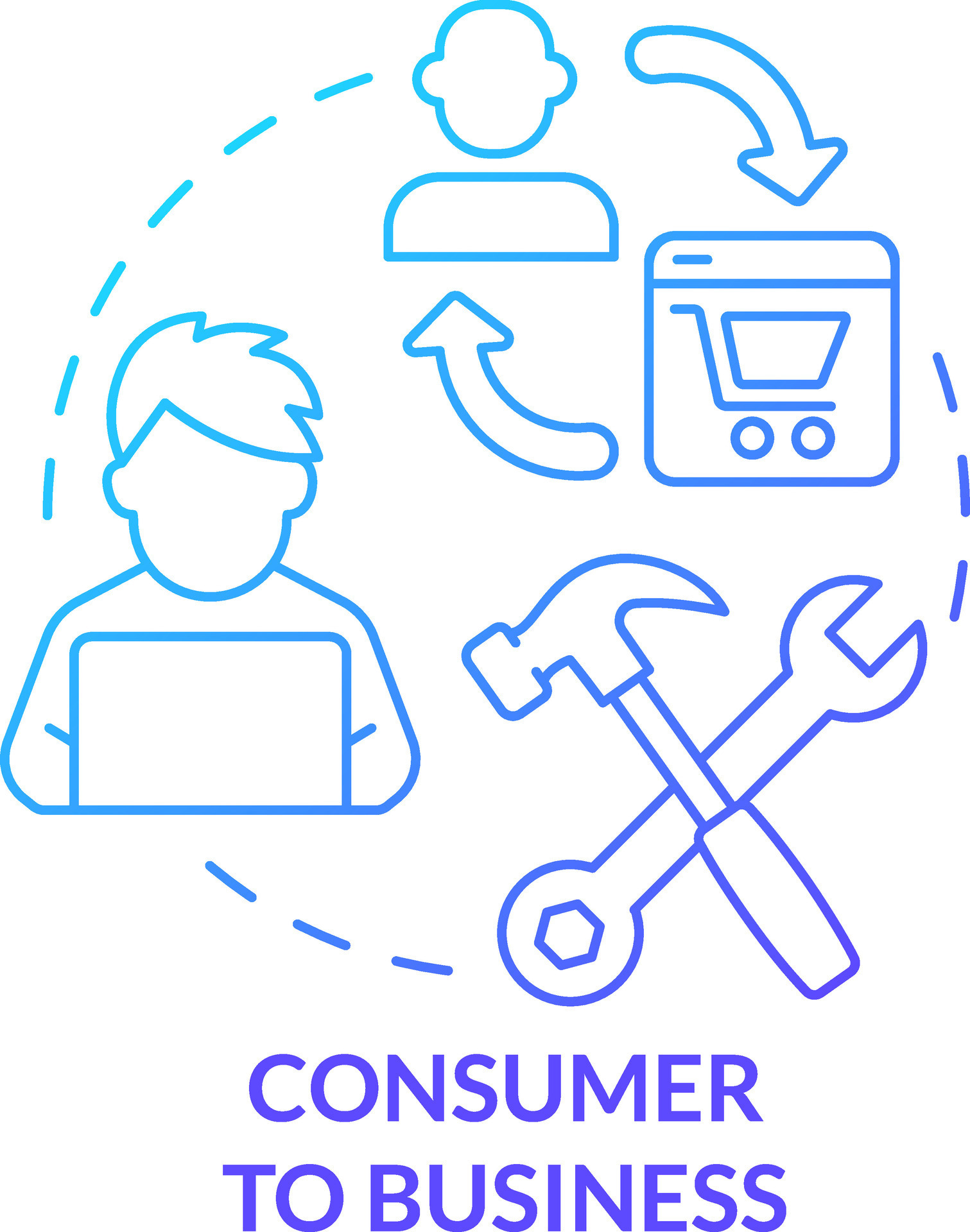 Consumer to business blue gradient concept icon. Client provides professional service. C2B model ...