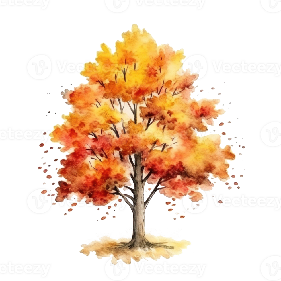 Watercolor Autumn Tree. Illustration Generative AI 25247271 PNG