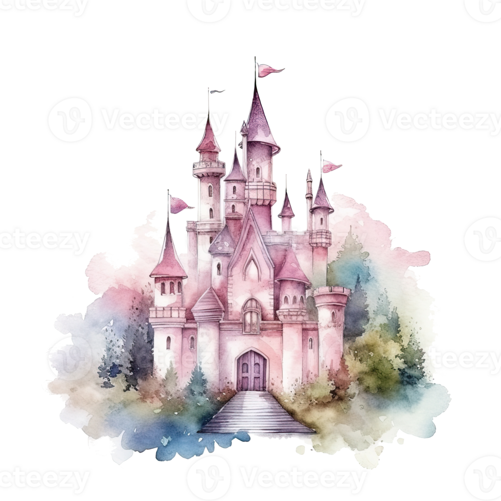 Cute watercolor princess castle. Illustration 25249315 PNG