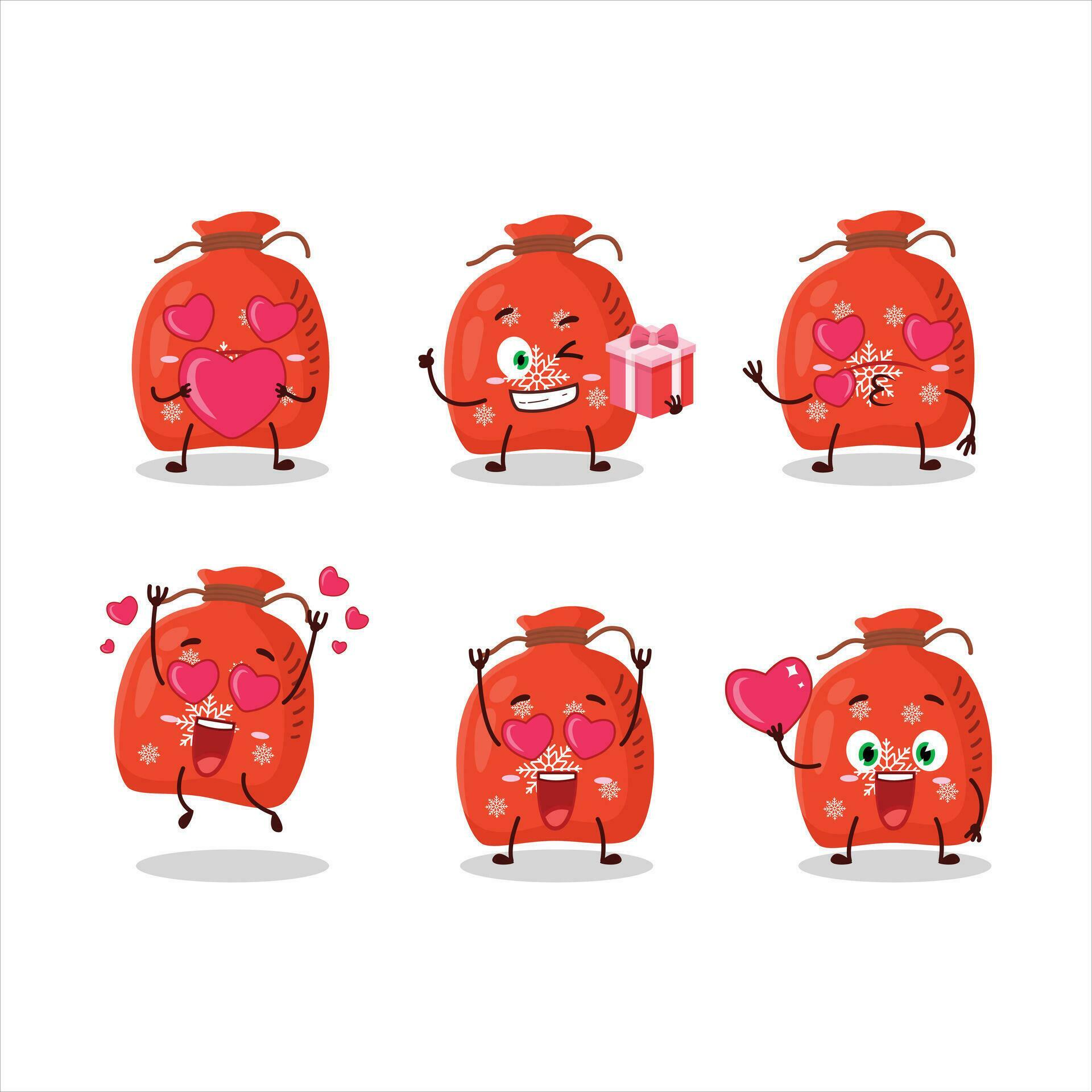 Red Santa Bag Cartoon Character With Love Cute Emoticon 25249815 Vector