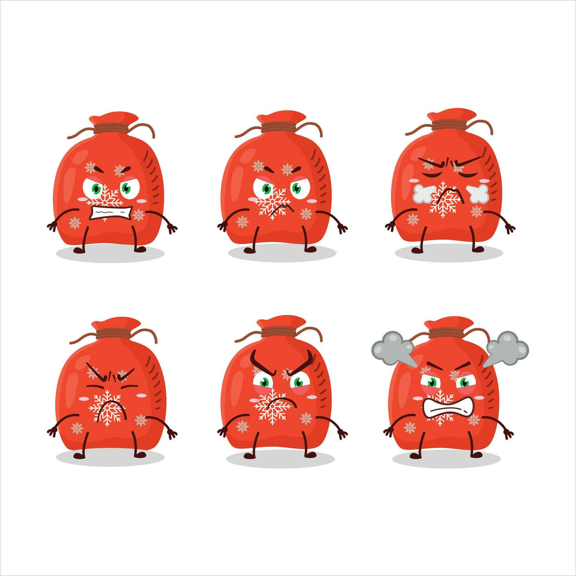 Red Santa Bag Cartoon Character With Various Angry Expressions 25249851