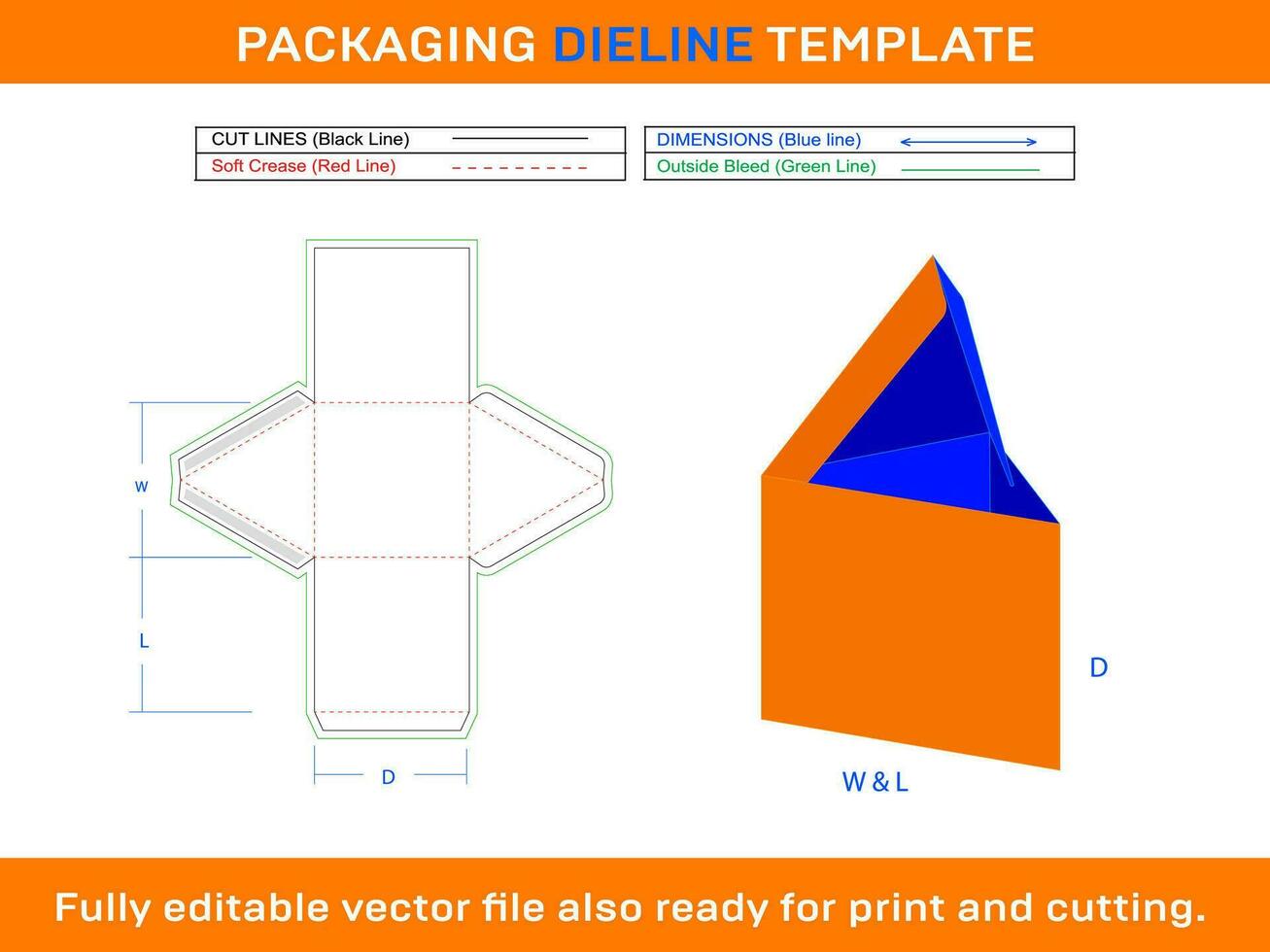 Triangle Box, Gift Box, Storage Box Dieline Template 25256194 Vector ...