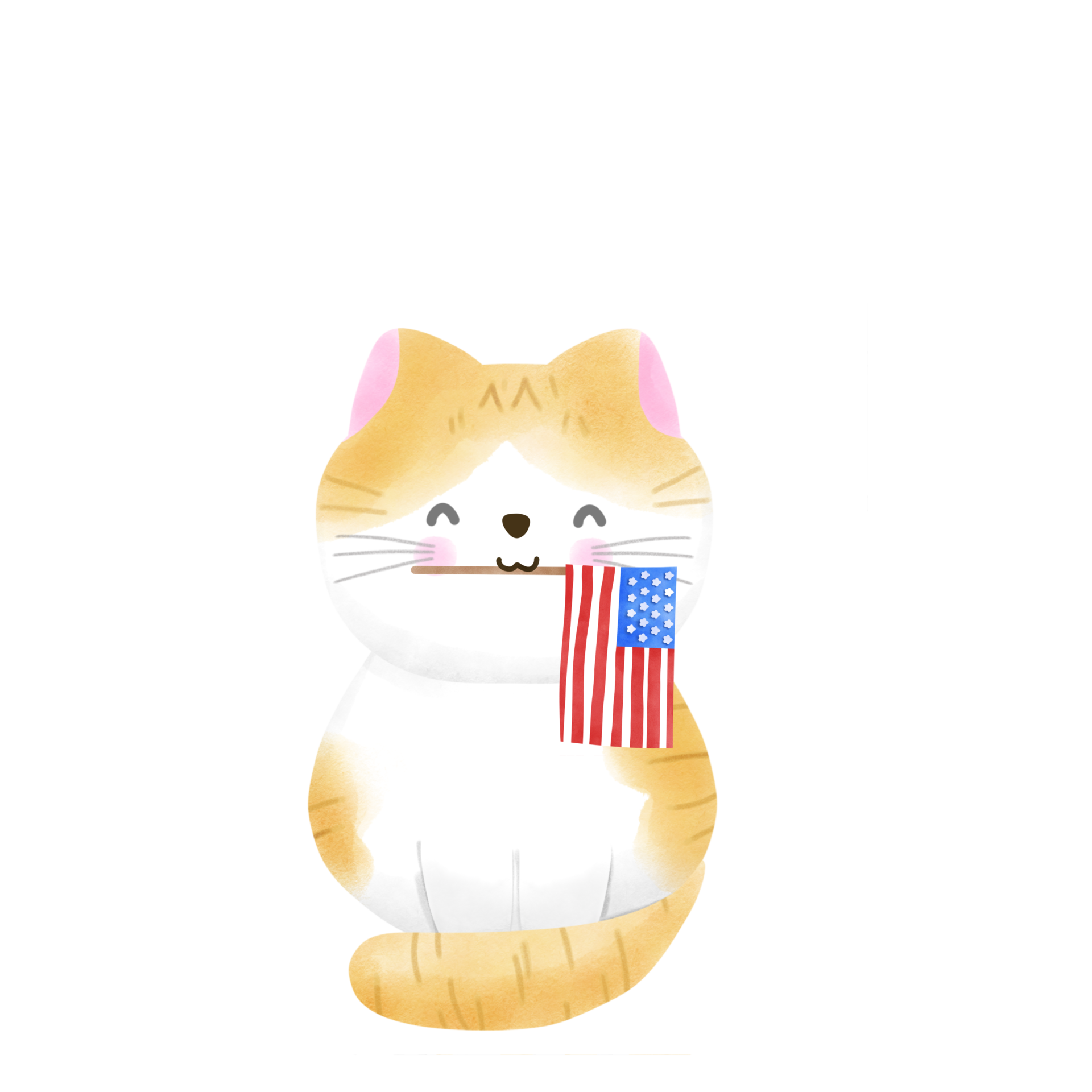 Happy 4th Of July Cute Cat Watercolor Illustration 25257416 Png