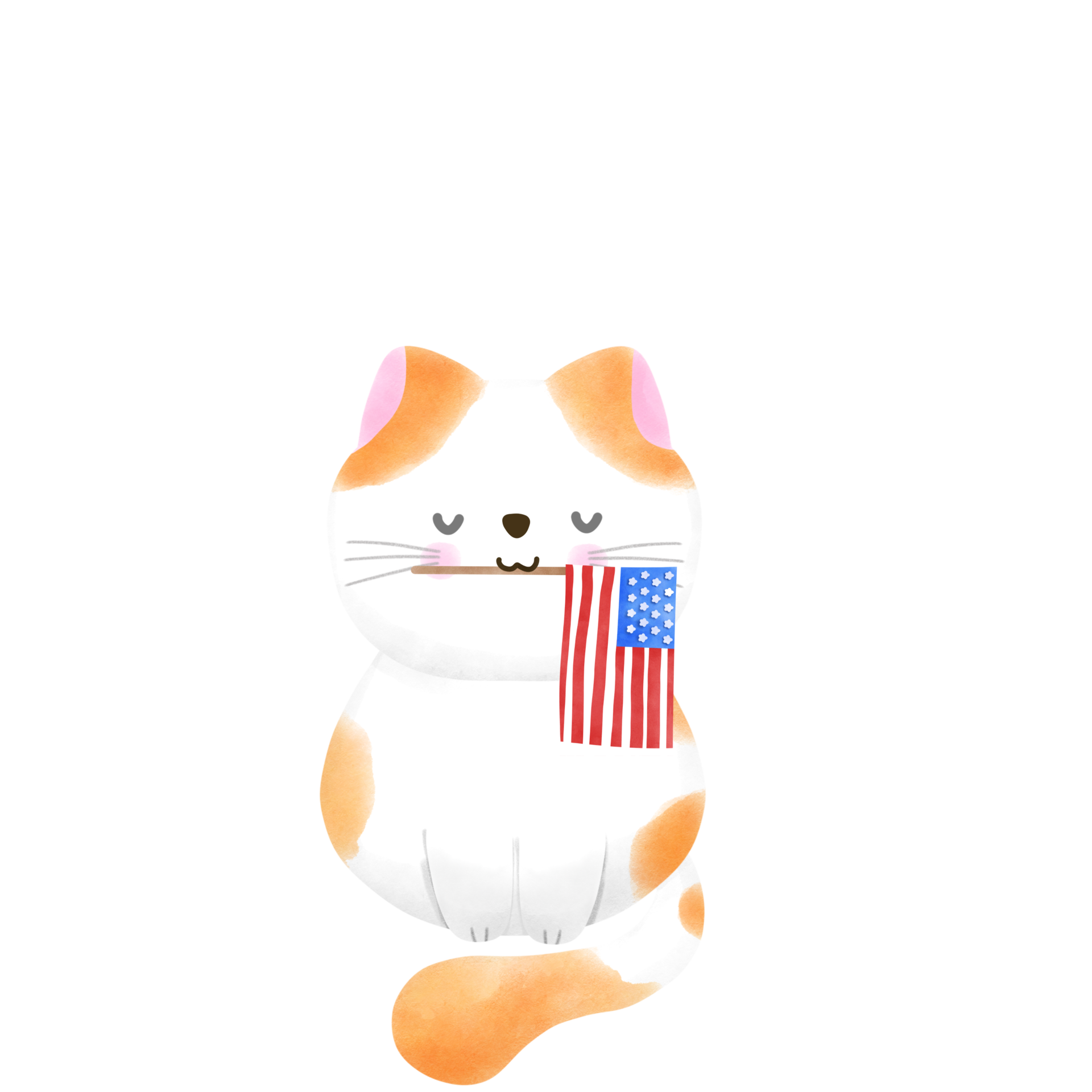 Happy 4th Of July Cute Cat Watercolor Illustration Element 25257432 Png