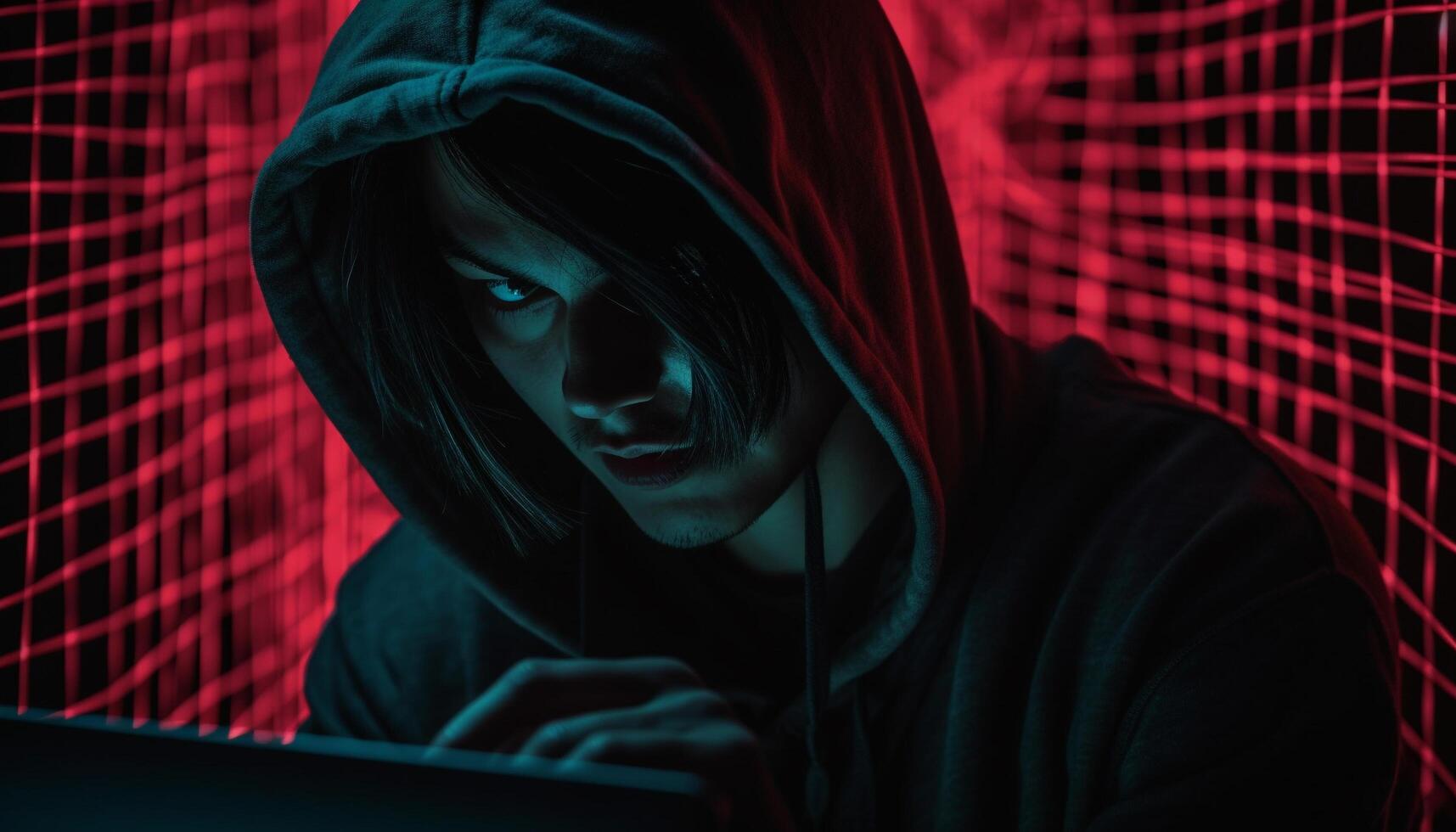 Hooded thief typing password, back lit and dangerous generated by AI ... Hooded thief typing password, back lit and dangerous generated by AI ...
