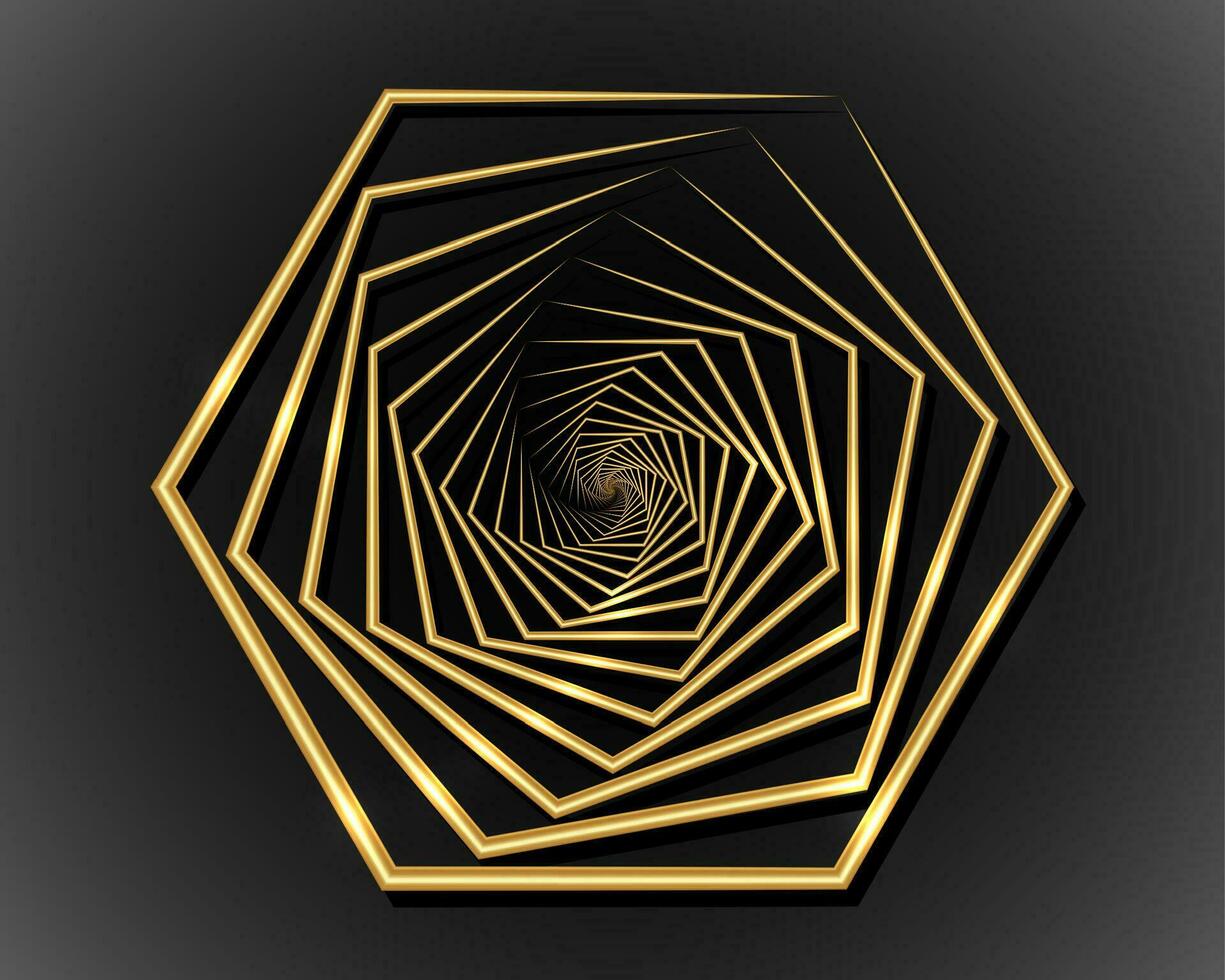 Gold Hexagon spiral, golden line drawing, luxury logo design, vector illustration isolated on ...