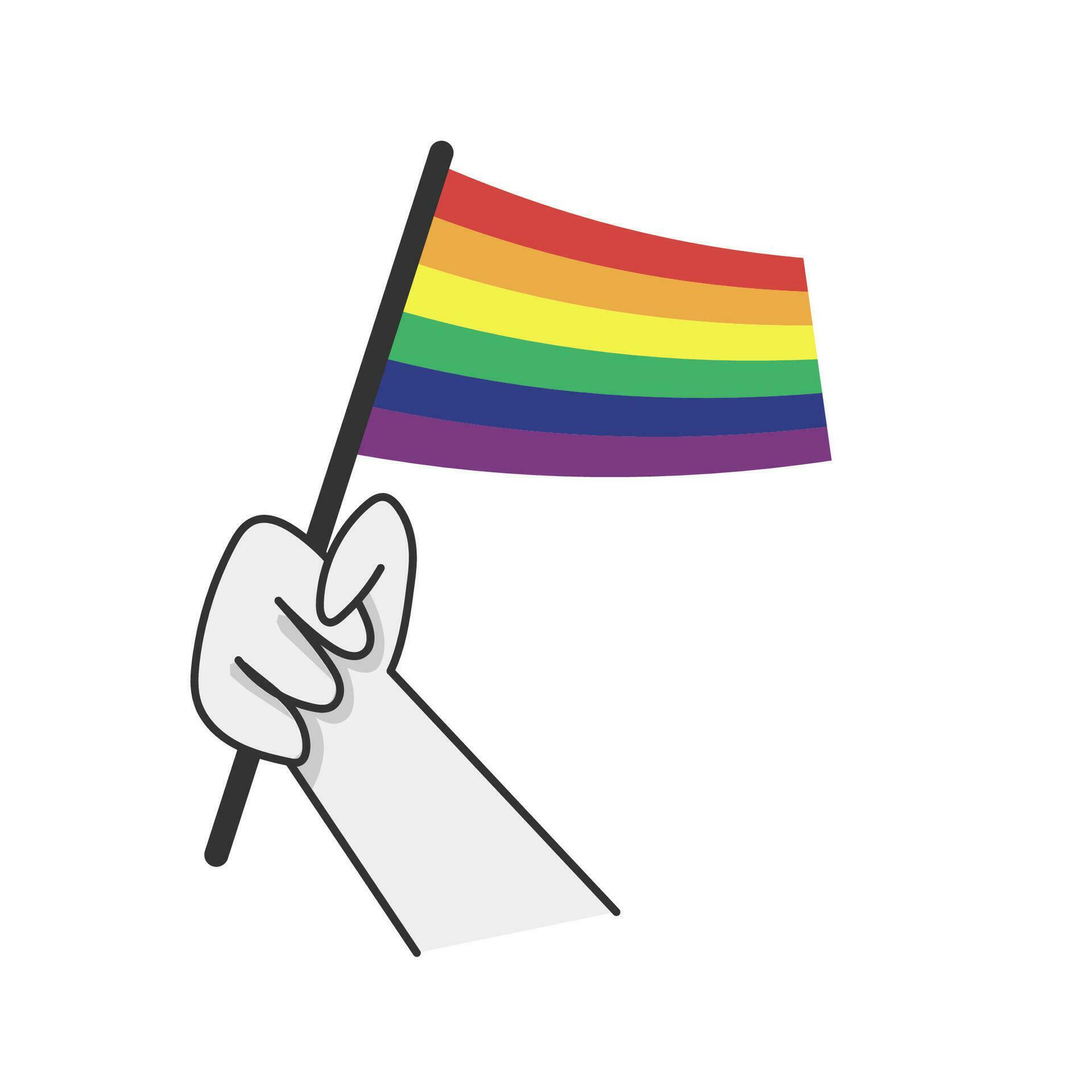 Hand holding lgbt rainbow flag. Cartoon arm doodle holding Pride symbol ...