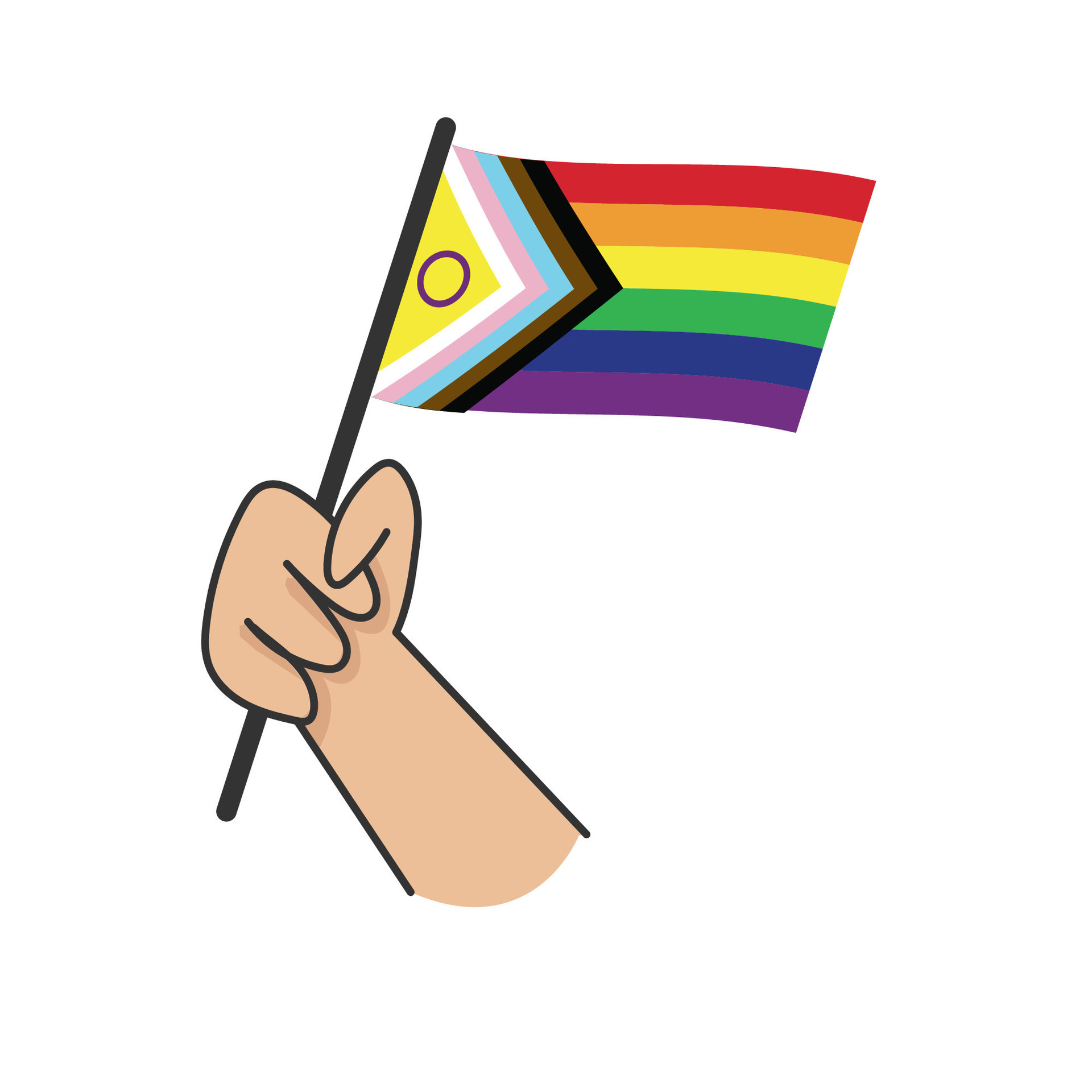 Hand holding lgbt rainbow flag. Cartoon arm doodle holding Pride symbol ...