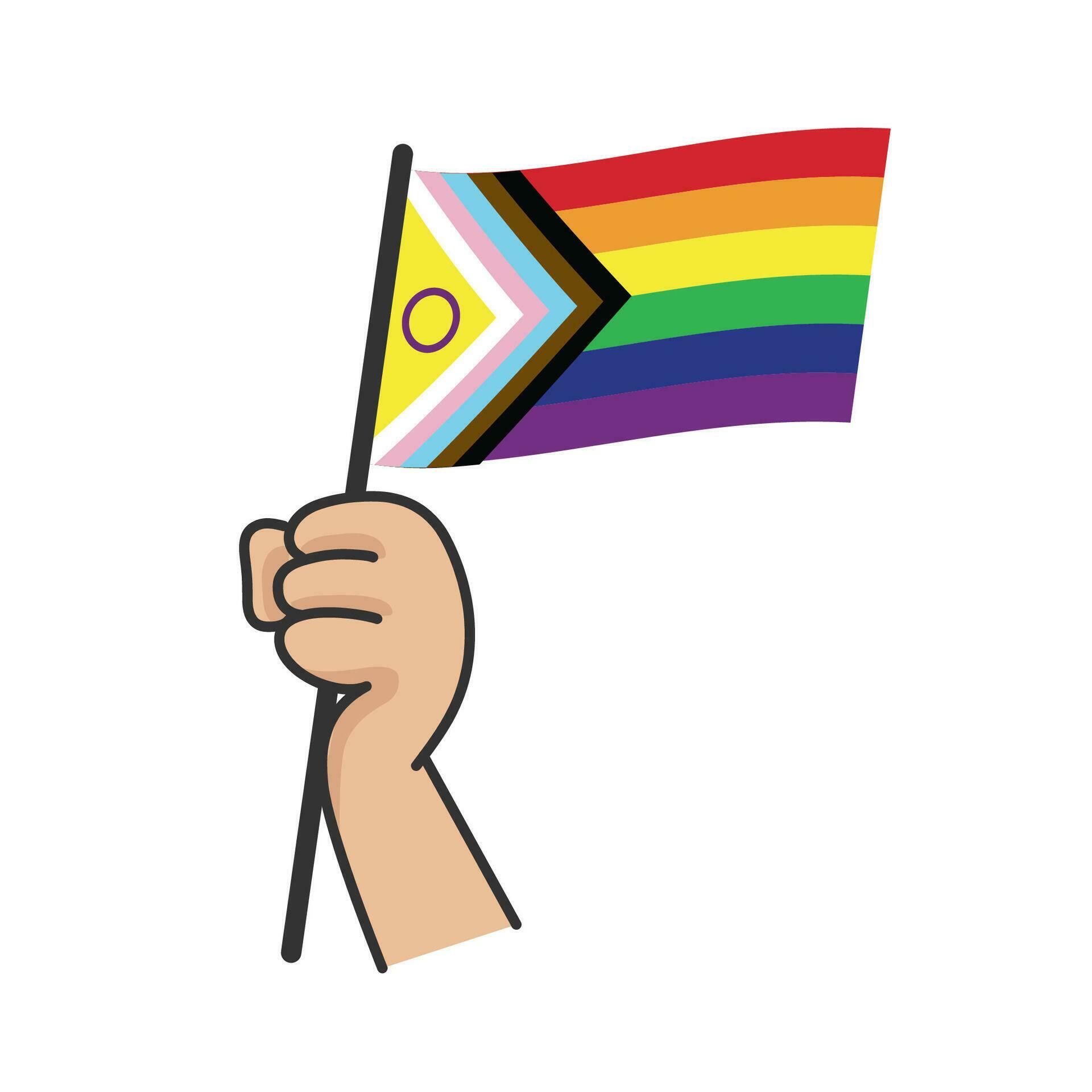 Hand holding lgbt rainbow flag. Cartoon arm doodle holding Pride symbol ...