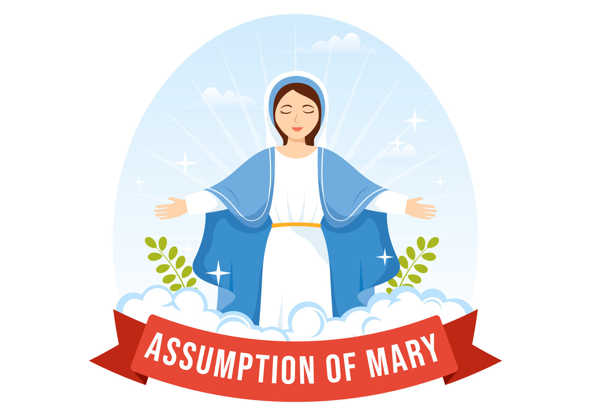 Assumption Of Mary Vector Illustration With Feast Of The Blessed Virgin