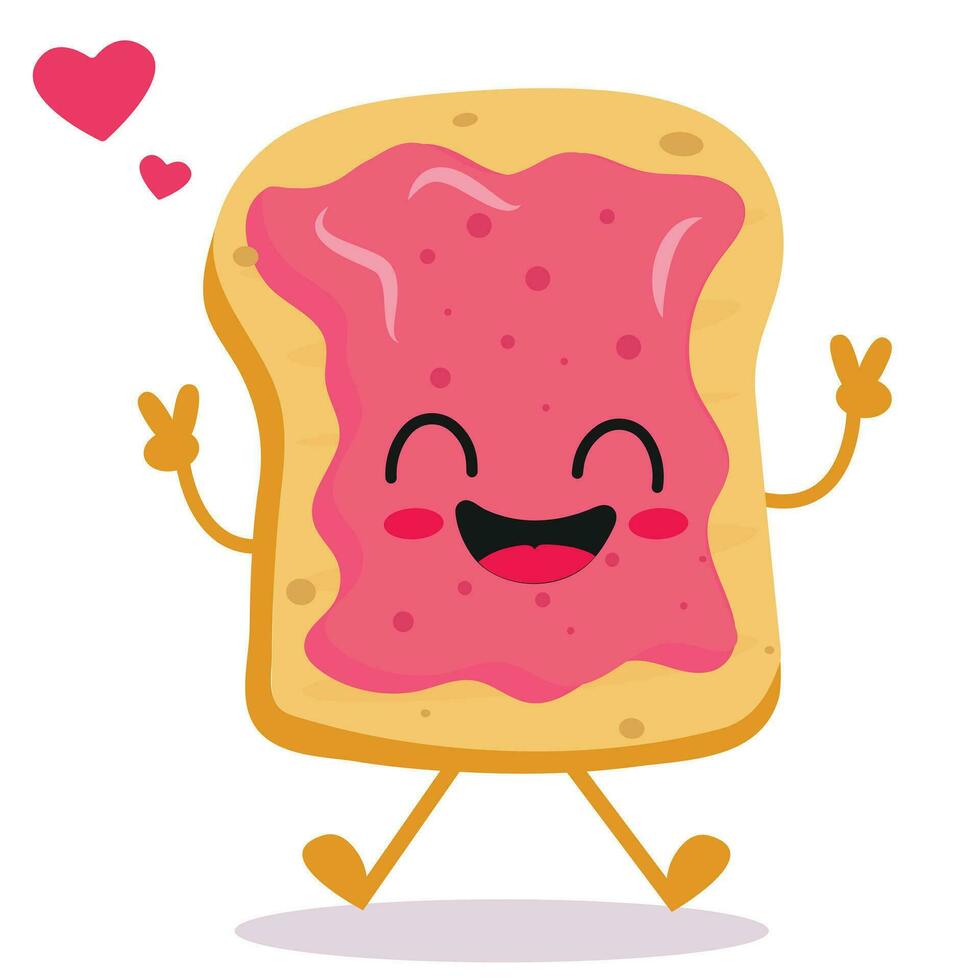 Happy Smiling Kawaii Cute Toast Jelly Jam Vector Flat Cartoon Character Illustration Icon