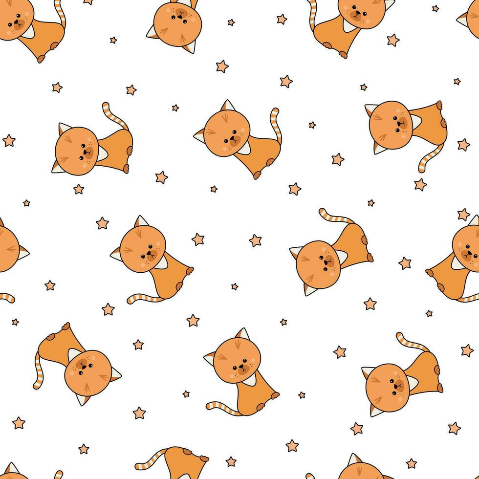 Cute red cat seamless pattern. Cute cartoon sitting cat vector ... Cute red cat seamless pattern. Cute cartoon sitting cat vector ...