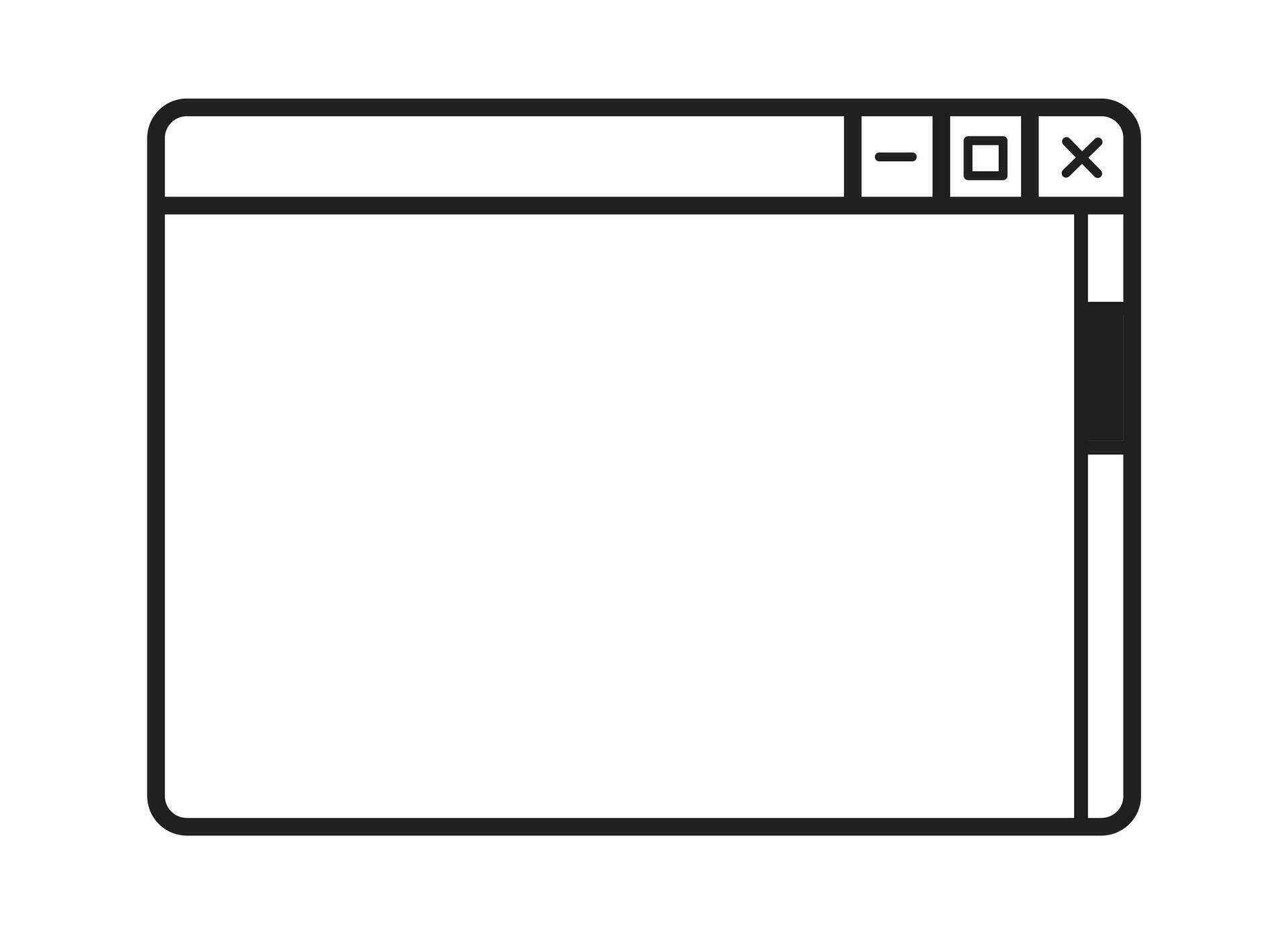 Blank browser website template empty vector icon drawing isolated on white background. Simple ...