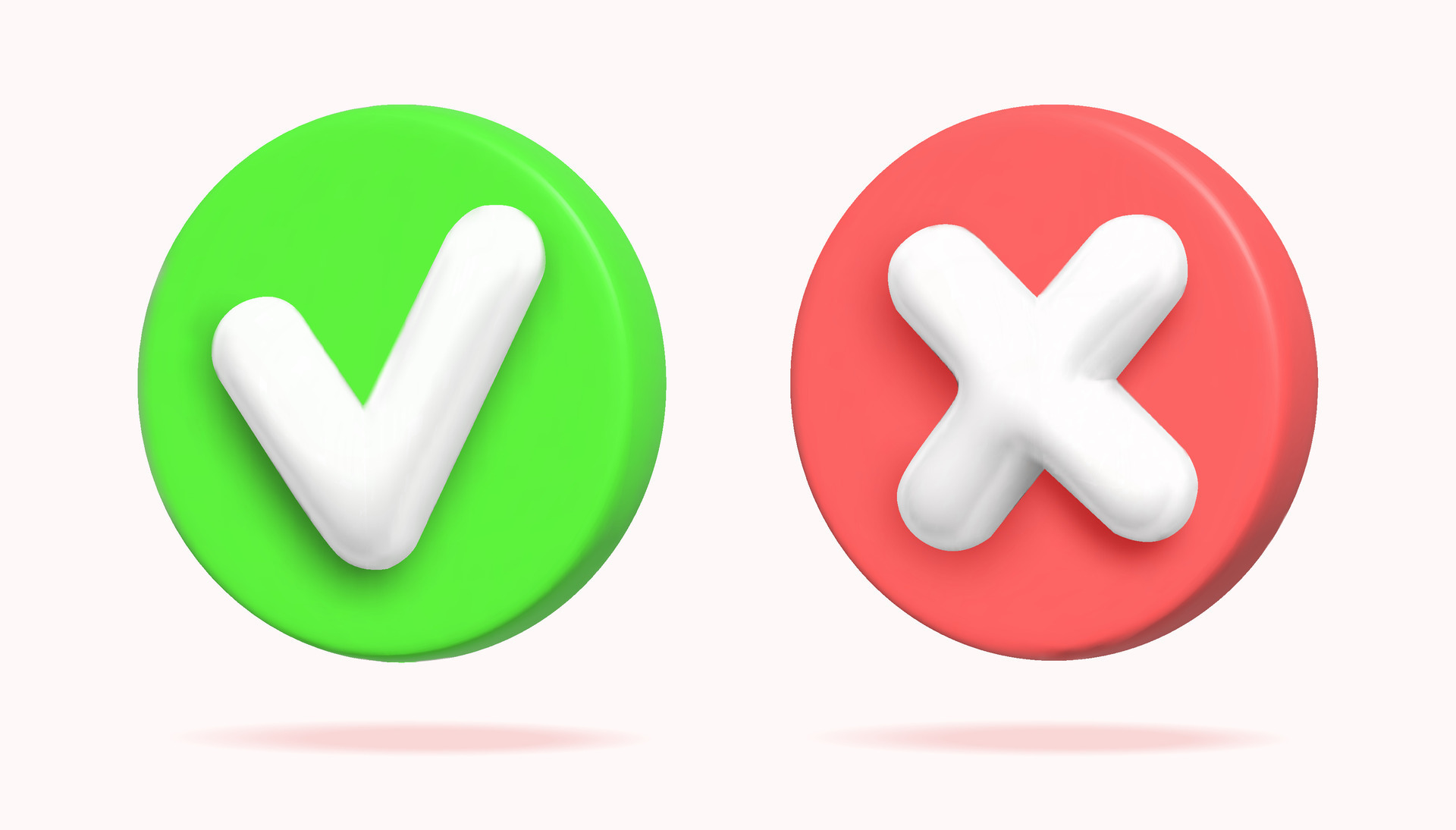 3d icons with a check mark and cross. Symbols of acceptance, rejection. Realistic 3d vector ...