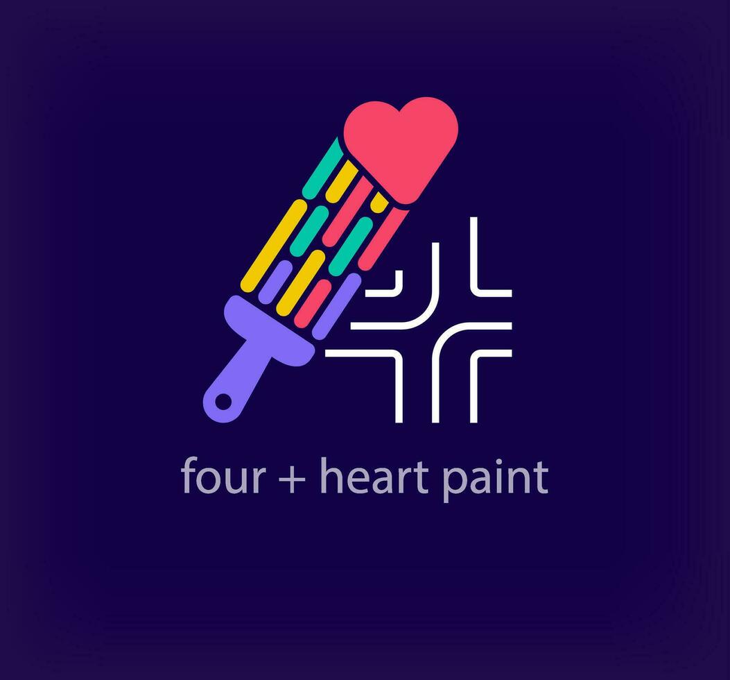 Creative number 4 heart paint logo. Unique color transitions. Unique ... Creative number 4 heart paint logo. Unique color transitions. Unique ...