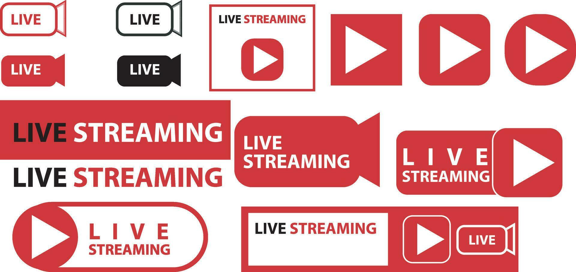 Live streaming icon set. Red symbol and button live streaming, broadcasting, online streaming ...