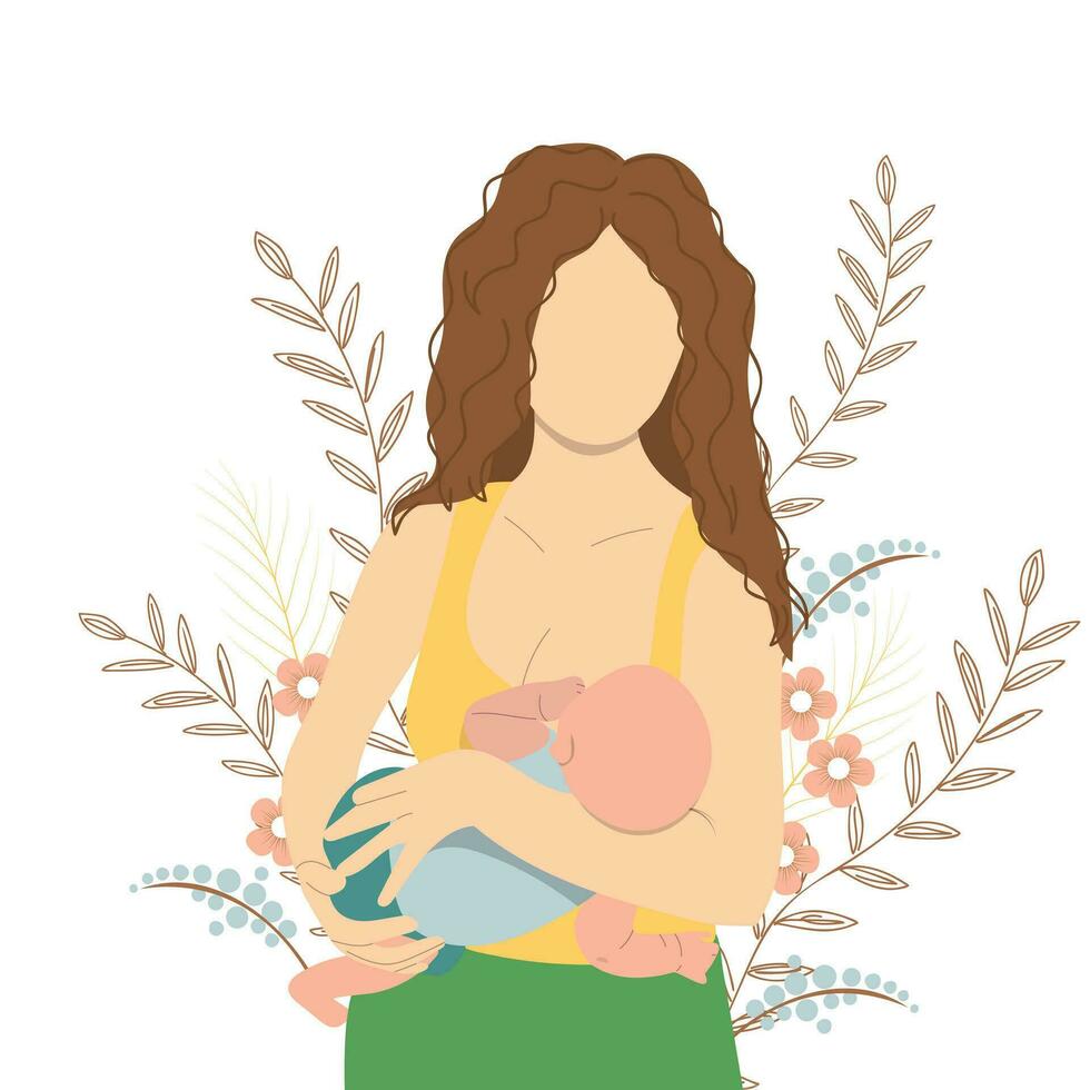 Breastfeeding Mom With Floral Decoration 25299176 Vector Art At Vecteezy