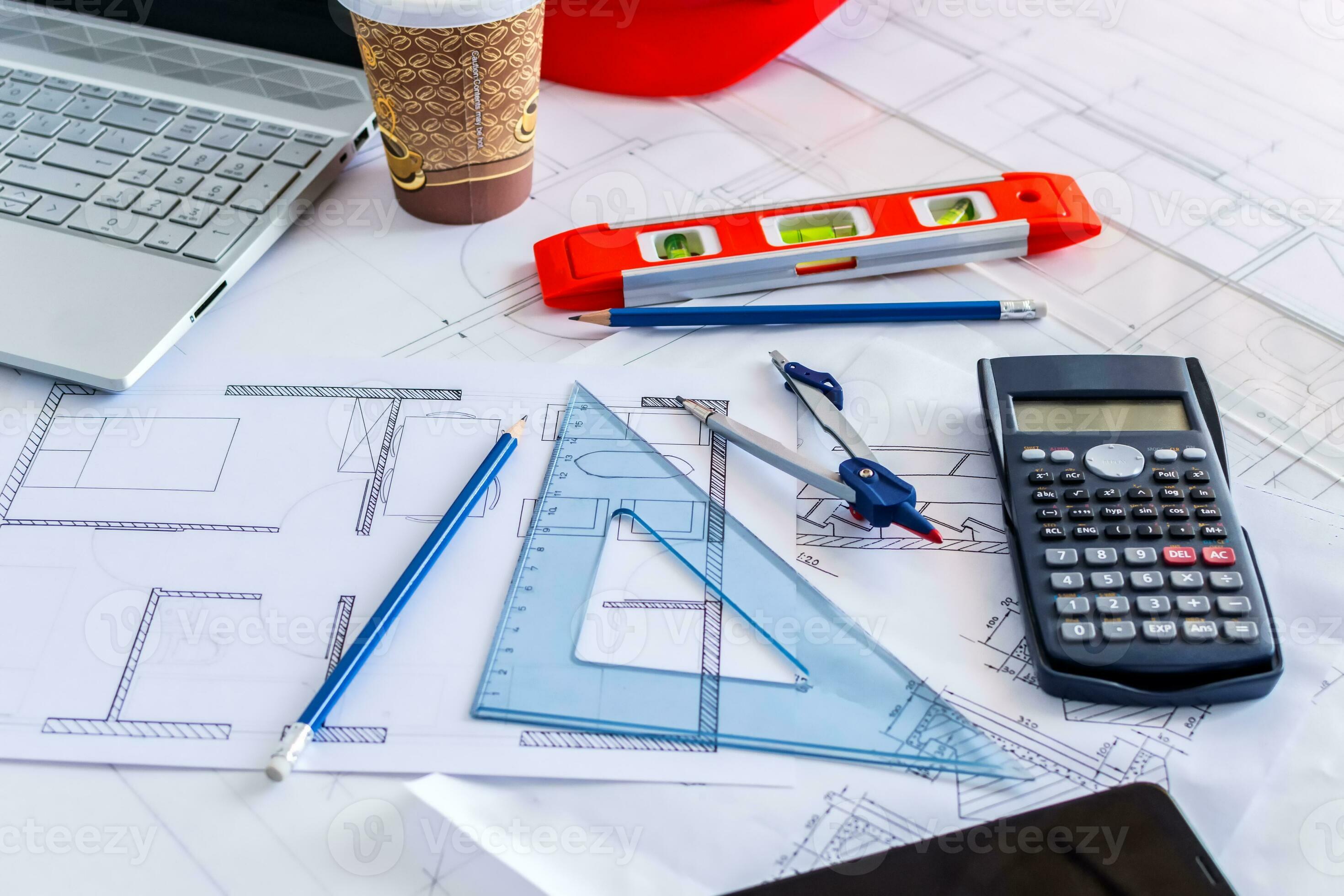 Close up of architect design, drawing sketch blueprints and making ...