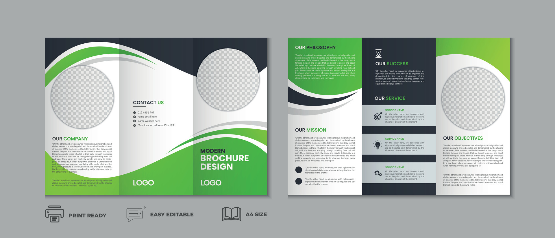 Professional clean modern and corporate various colorful trifold brochure template, three fold ...